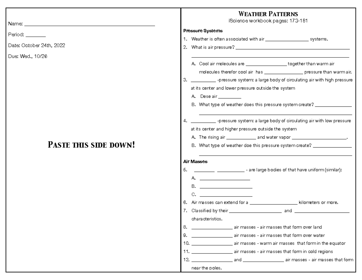 I Science Weather Patterns Lesson Outline student copy - Name: - Studocu