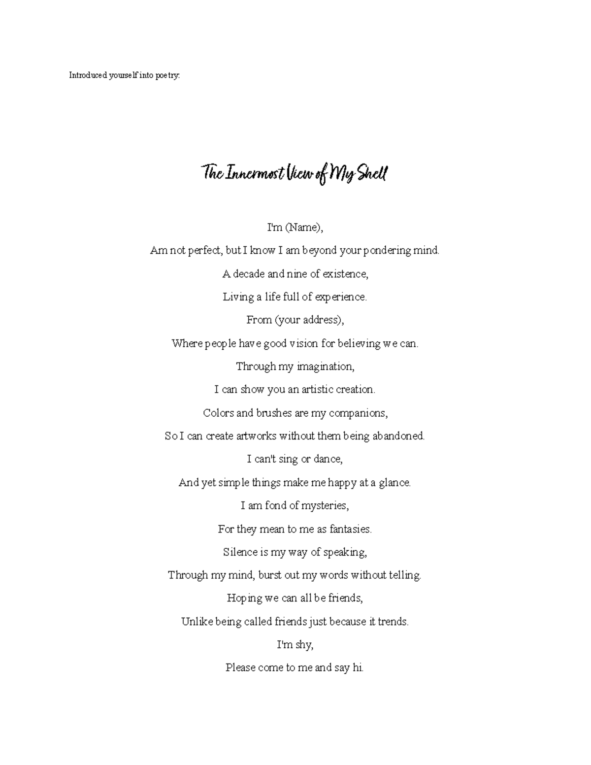 Introduced Yourself (Poetry) - Introduced yourself into poetry: The ...