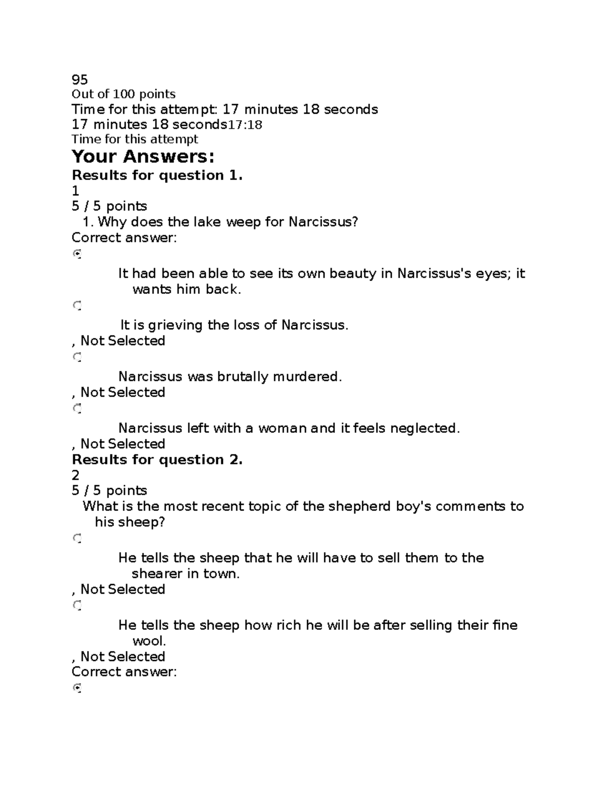 The Alchemist reading quiz 1 - 95 Out of 100 points Time for this ...