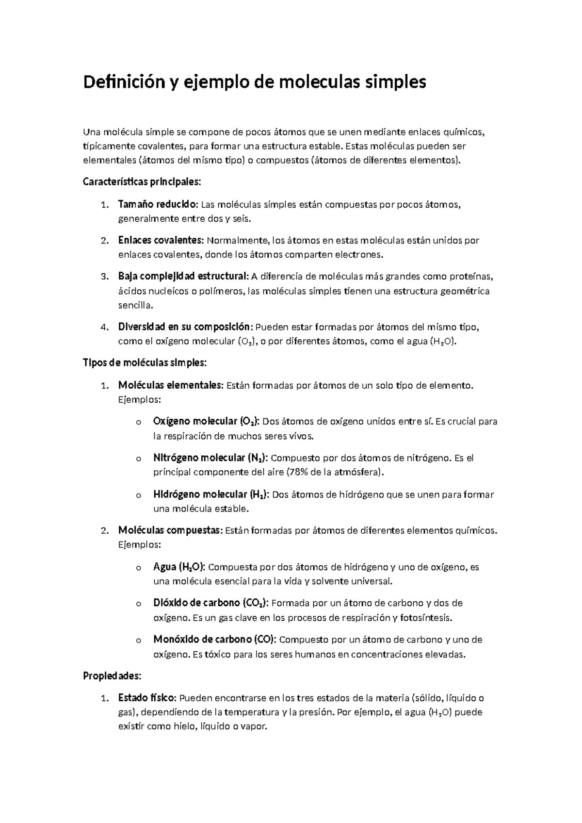 Definición y ejemplo de moleculas simples - Definición y ejemplo de ...