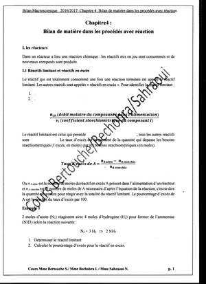 Chapitre 001-1 - bilan macroscopique - Studocu