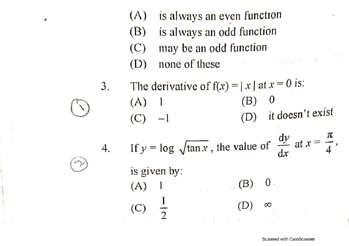 Differentiation Derivatives MCQs For Practice - Pharmacy - Studocu