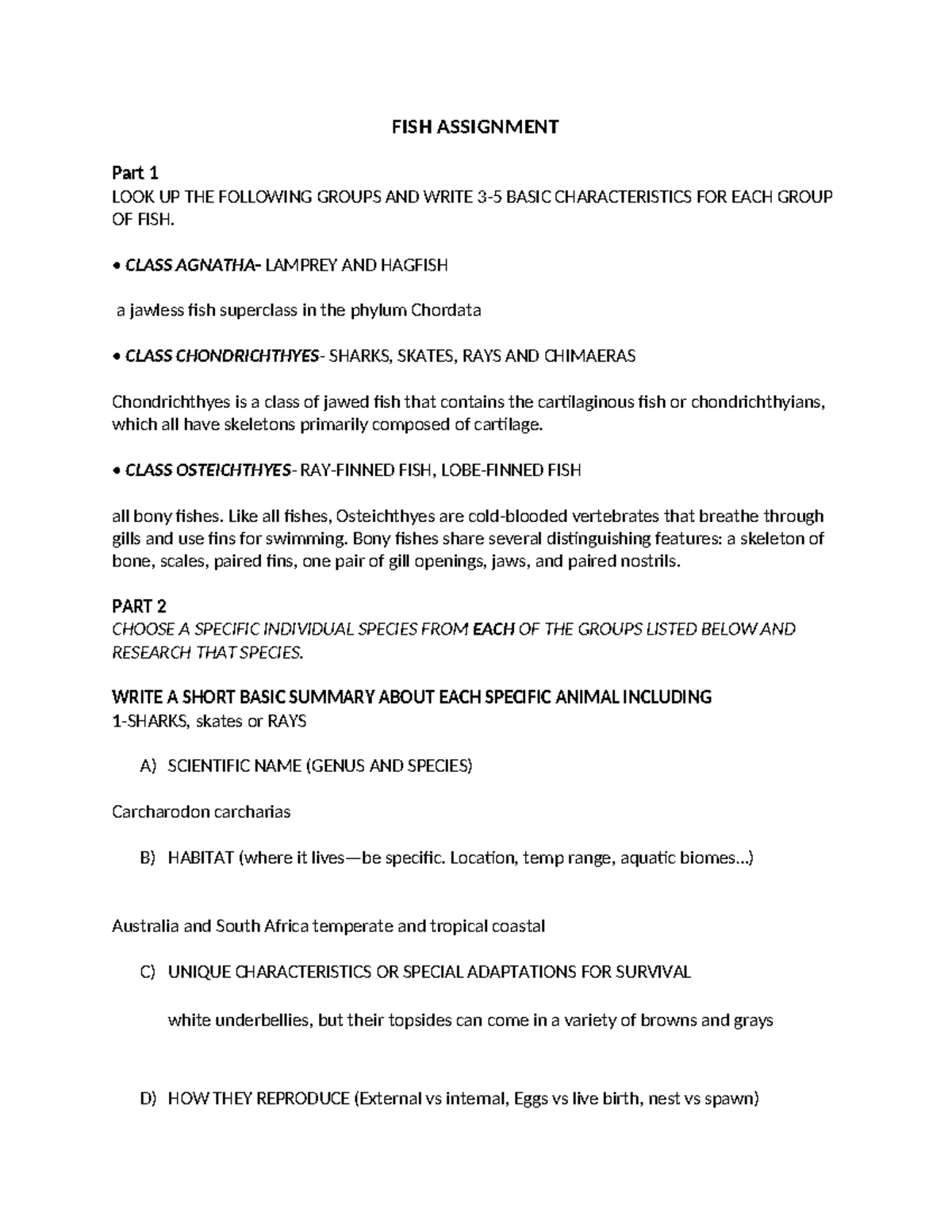 Fish assignment 2020 - axdcvffwrt - FISH ASSIGNMENT Part 1 LOOK UP THE ...