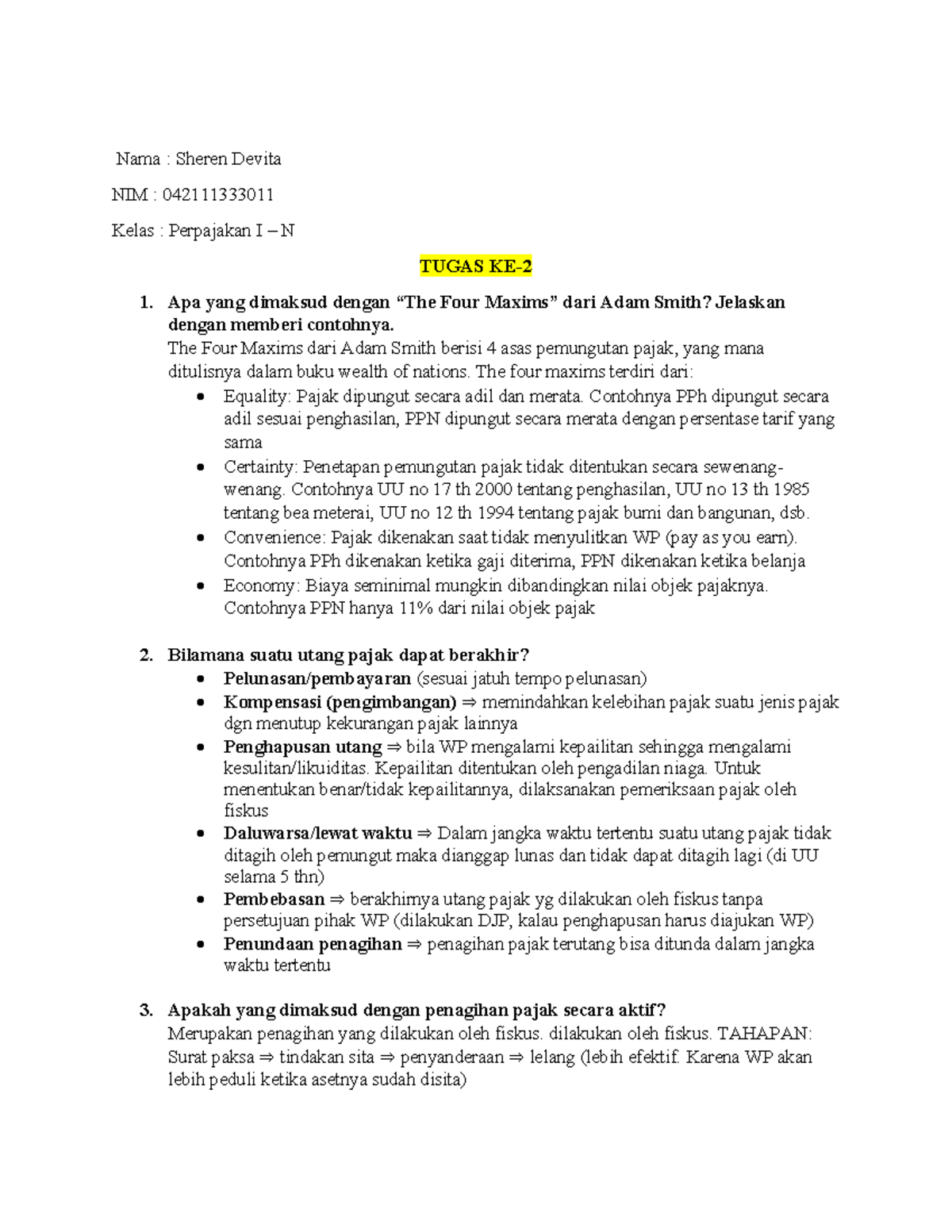 042111333011 Sheren Devita Tugas 2 - Nama : Sheren Devita NIM : 042111333011 Kelas : Perpajakan ...