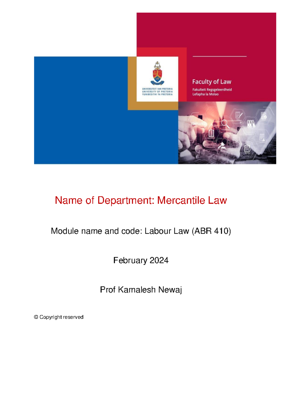 ABR Study Guide 21 February 2023 - Name of Department: Mercantile Law ...