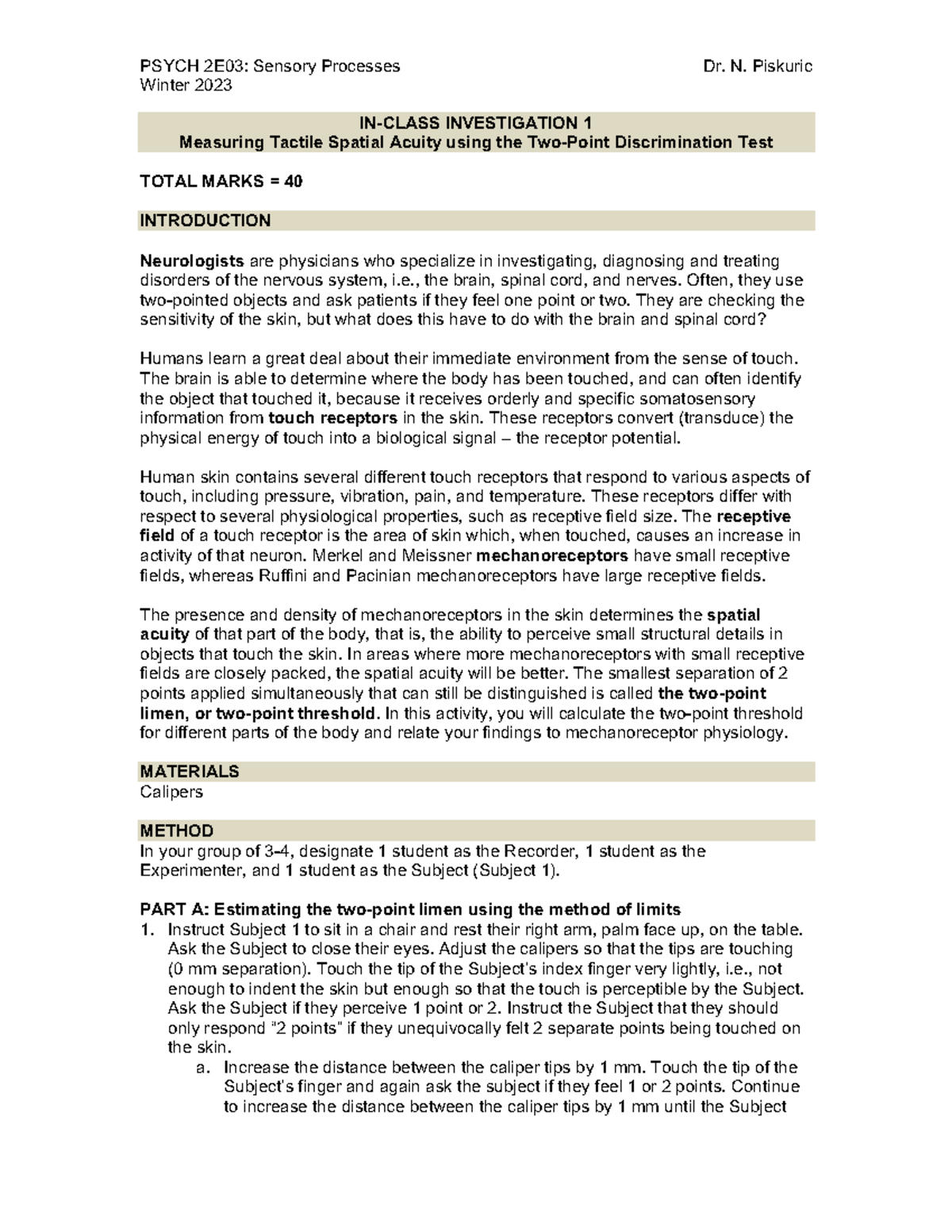 ICI 1 - Two-Point Discrimination Instructions 2023 - Winter 2023 IN ...