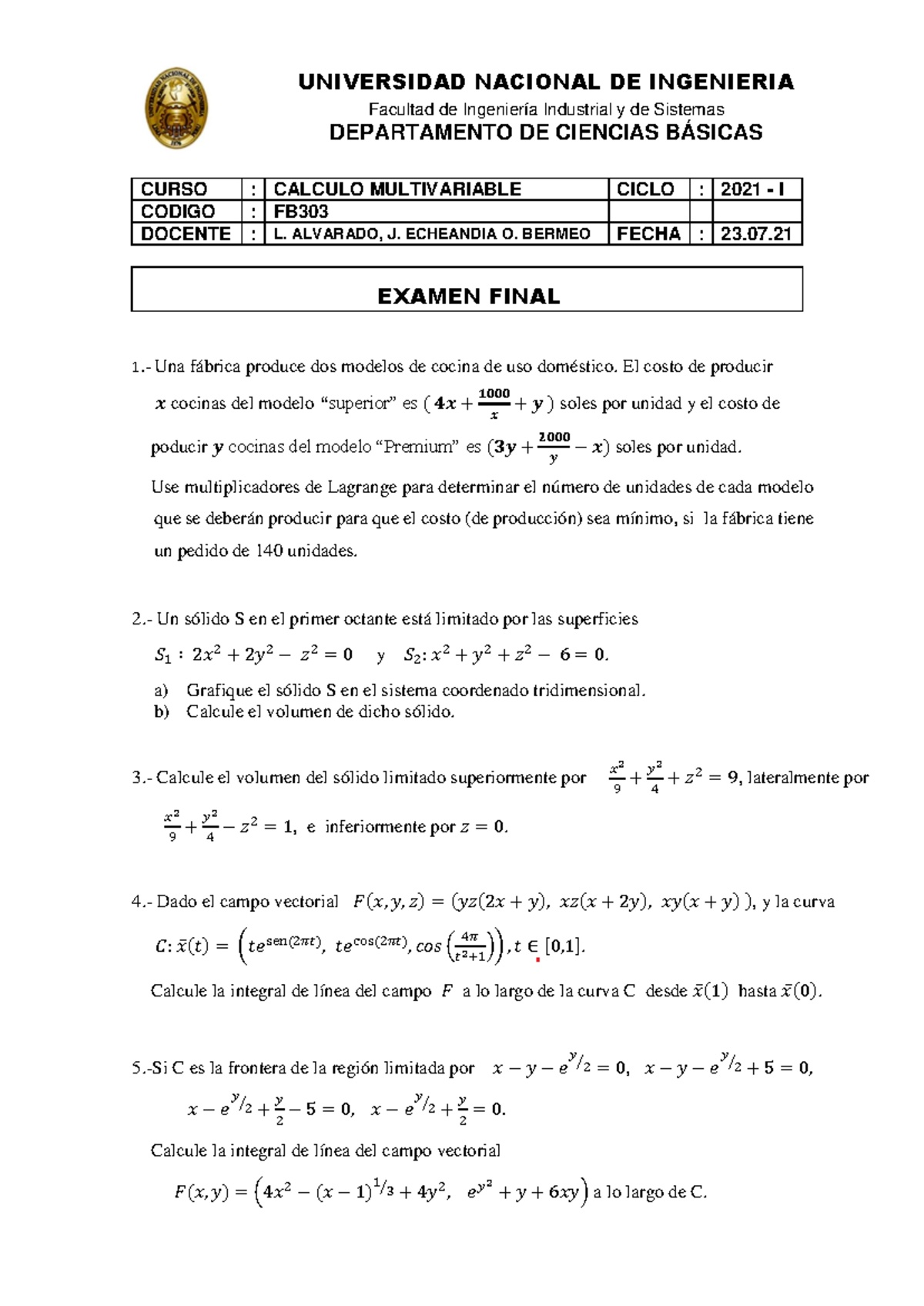EF 21-1 TEMA ABC - pcs - UNIVERSIDAD NACIONAL DE INGENIERIA Facultad de ...