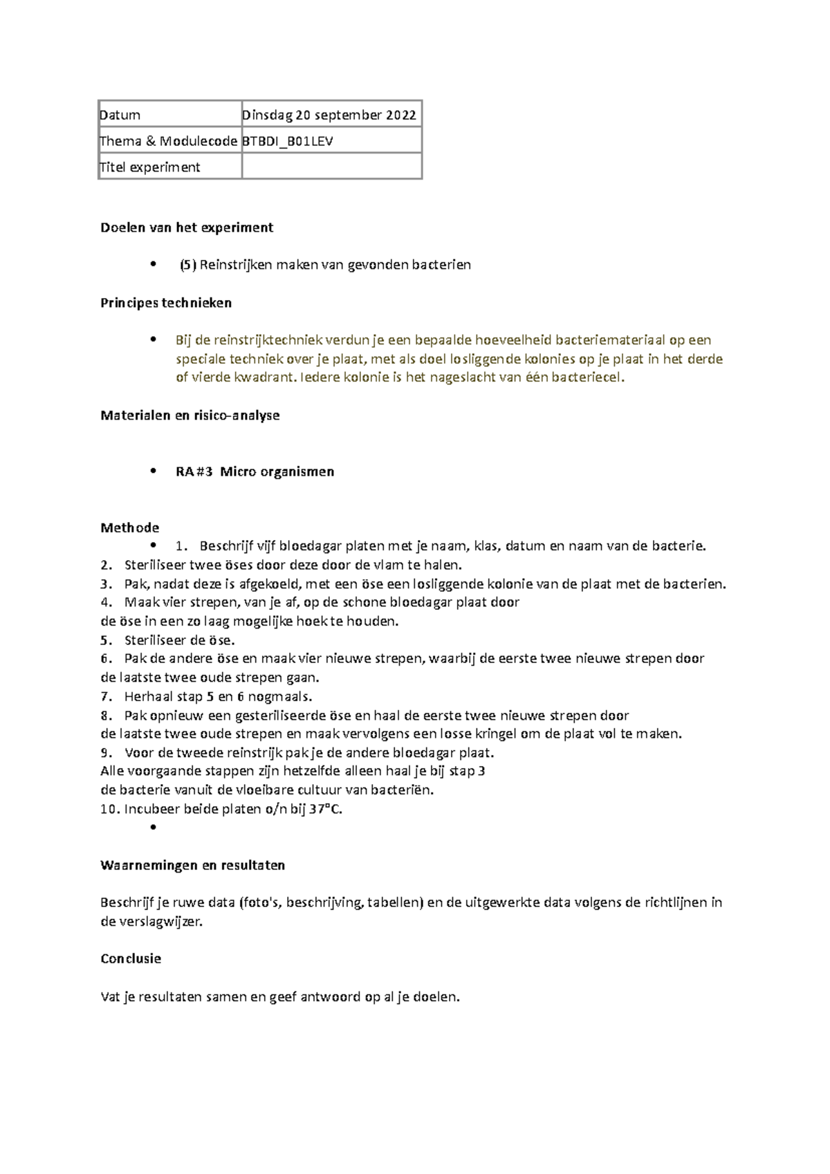 Labjournaal MOP - Datum Dinsdag 20 september 2022 Thema & Modulecode ...