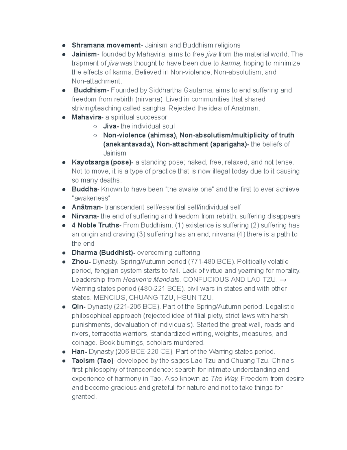 week ?? key terms - Shramana movement- Jainism and Buddhism religions ...