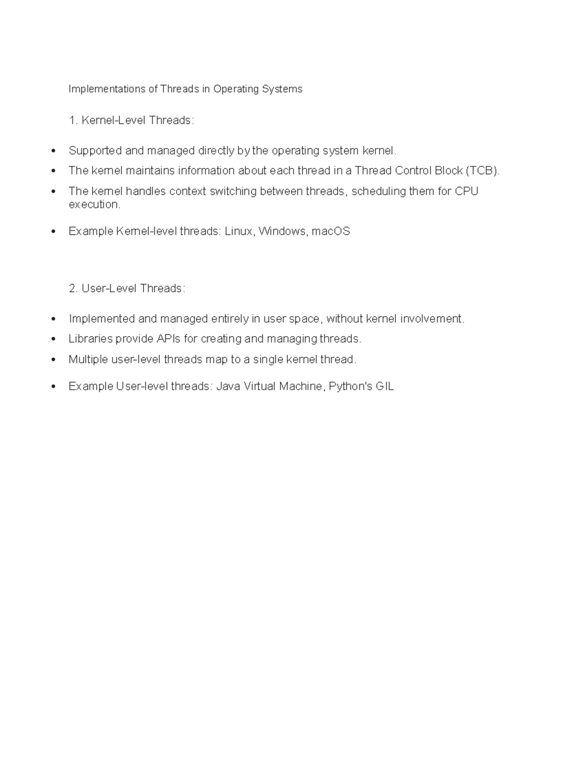 Implementations of Threads in Operating Systems - Kernel-Level Threads ...