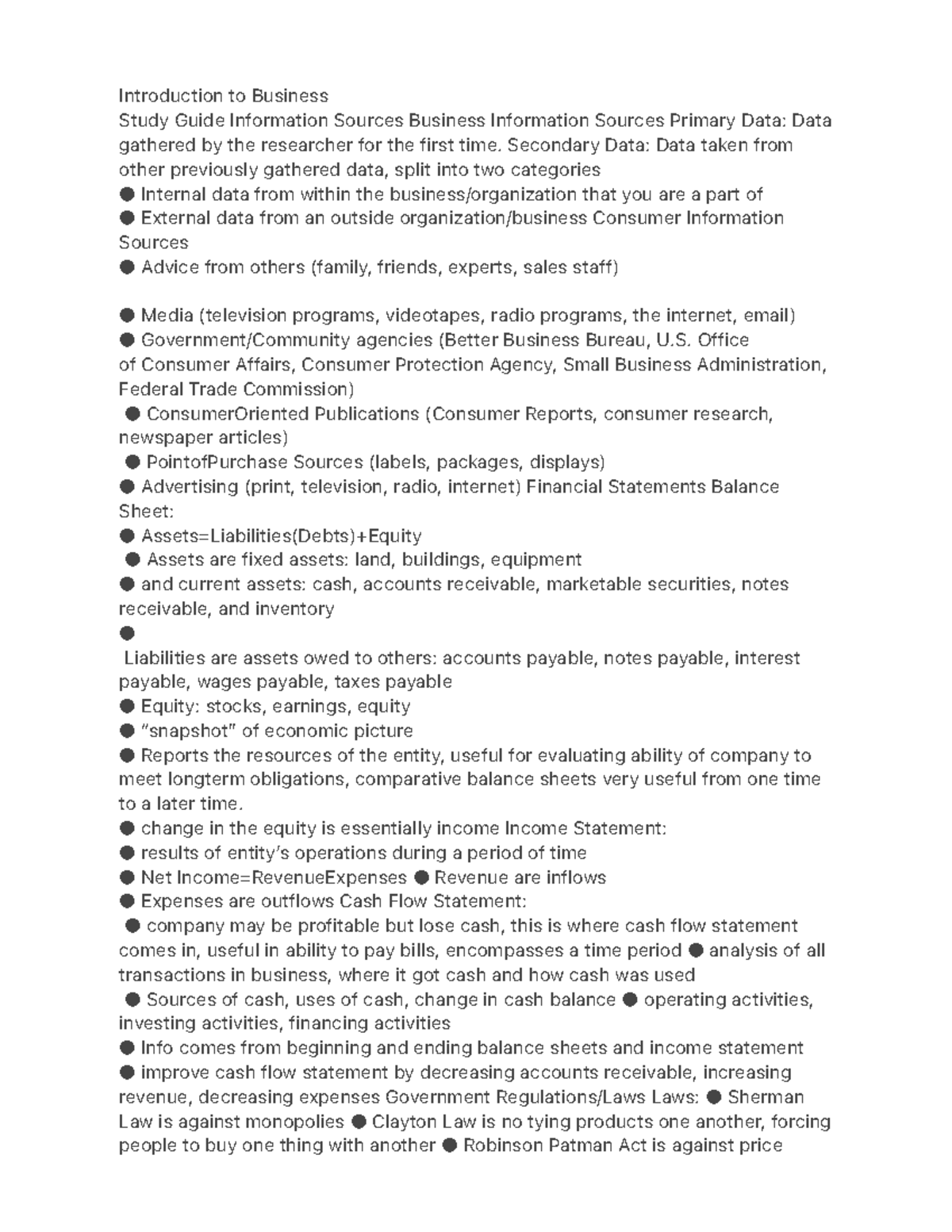 Introduction to Business - Introduction to Business Study Guide ...