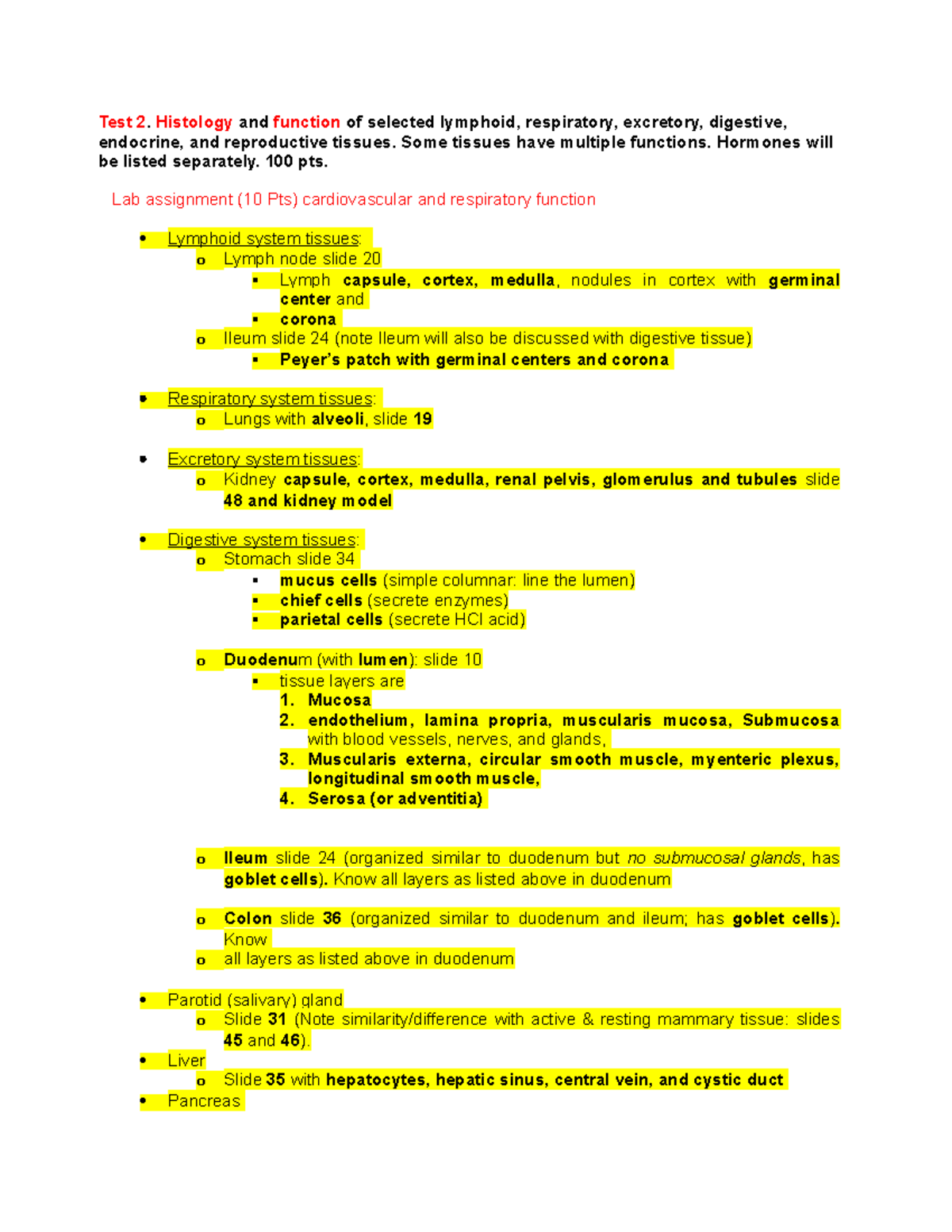 BIO232 Exam 2 Material - review - Test 2. Histology and function of ...