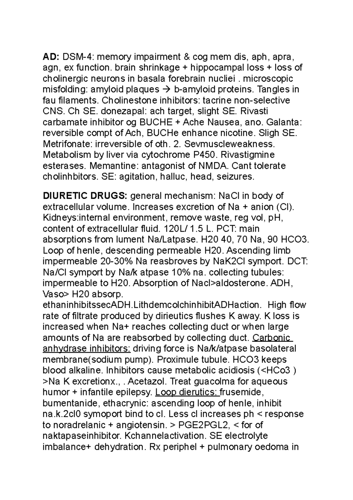 Pharm Notes - AD: DSM-4: memory impairment & cog mem dis, aph, apra ...