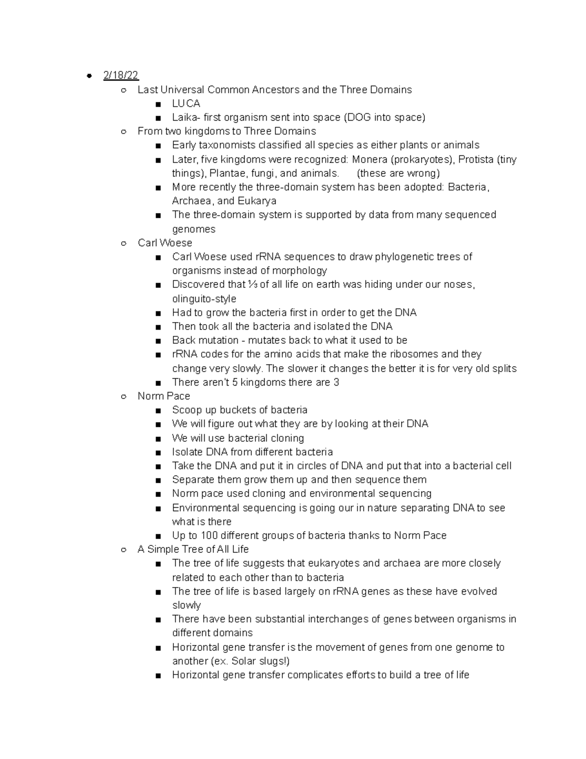 Exam 2 Notes - Professor: Dr. Demastes - 2/18/ Last Universal Common ...