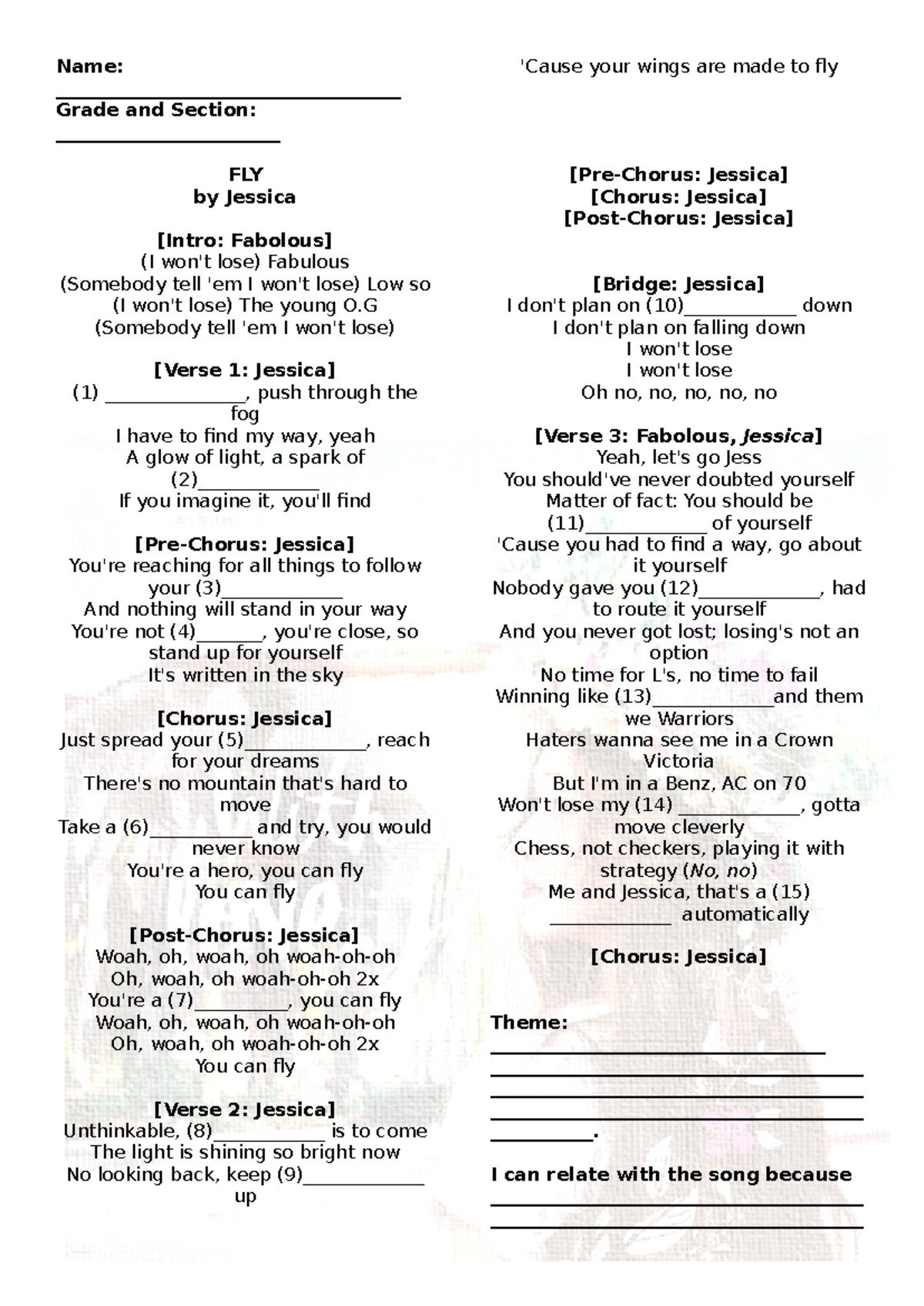 Fly-by-Jessica - Activity - Name: Grade and Section: FLY by Jessica ...