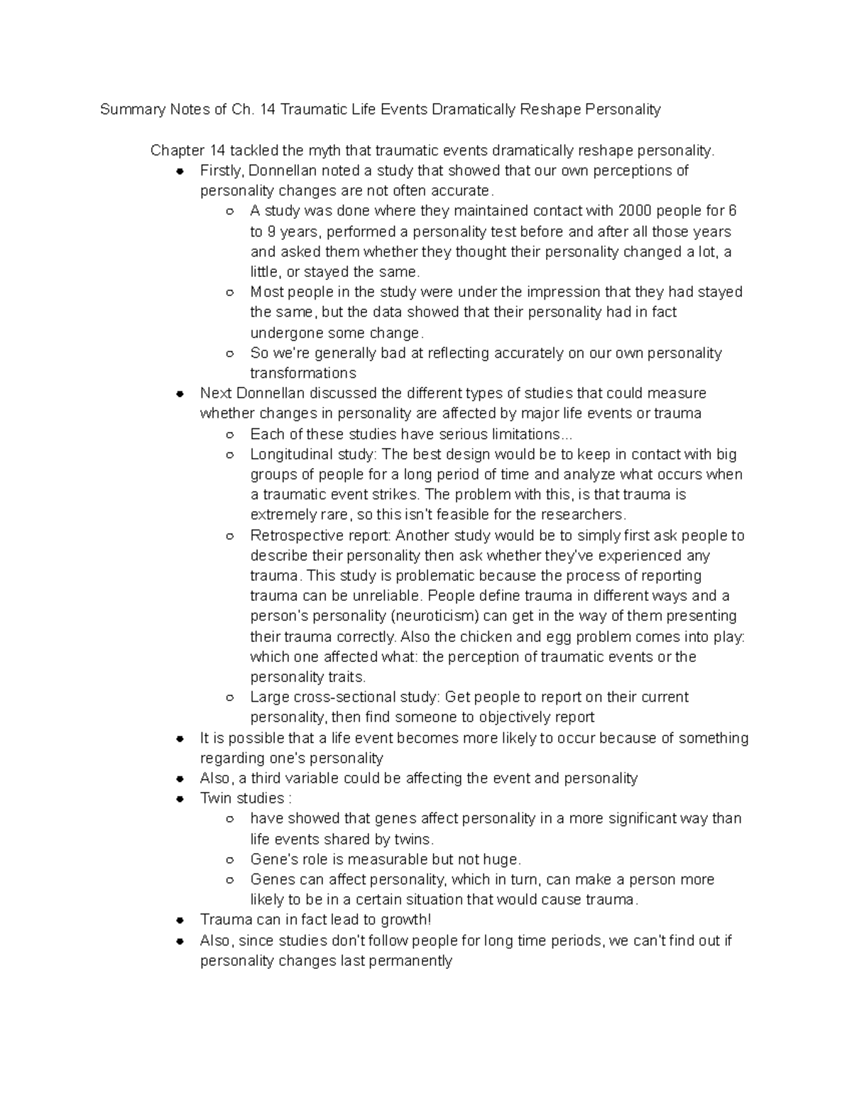 Summary Notes of Ch 14 - 14 Traumatic Life Events Dramatically Reshape ...