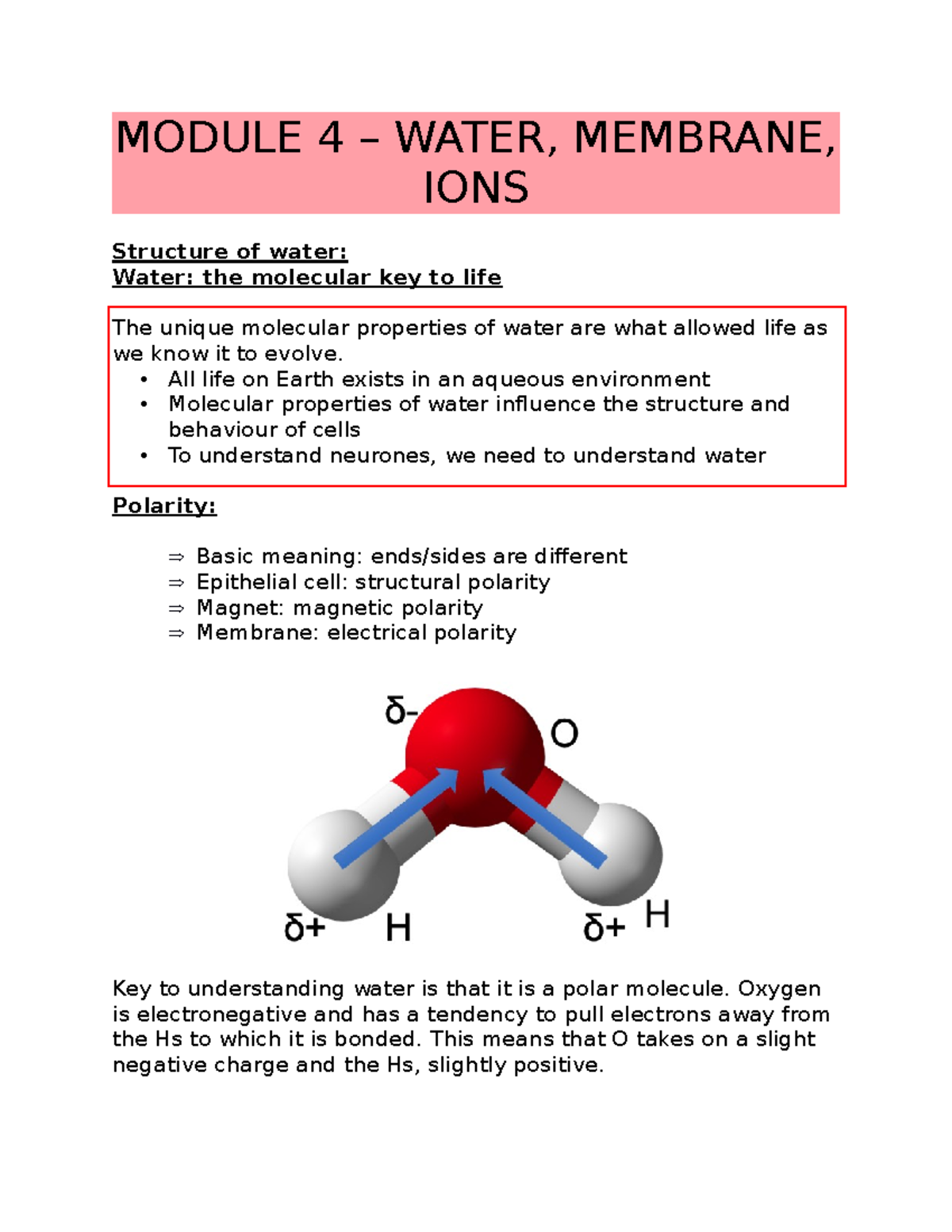 Module 4 – Water, Membrane, IONS - MODULE 4 – WATER, MEMBRANE, IONS ...