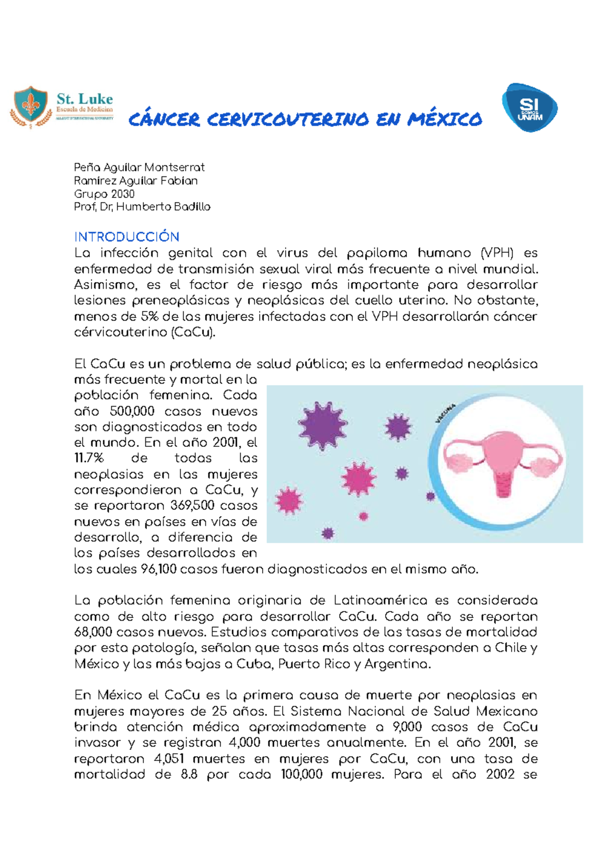 CACU - Resumen acerca del Cancer Cervicouterino con finalidad de ...