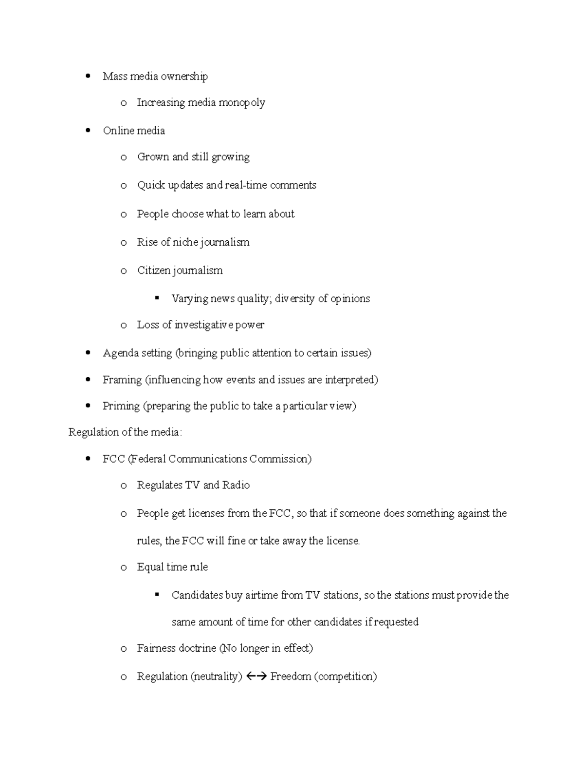Mass media ownership - Lecture notes pt 2 - Mass media ownership o ...
