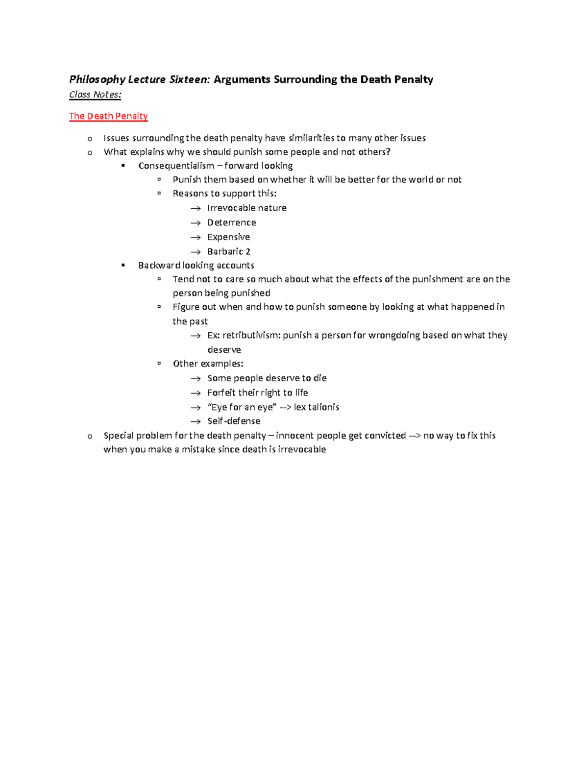 PHL Lecture 16 - Death Penalty - Philosophy Lecture Sixteen: Arguments ...