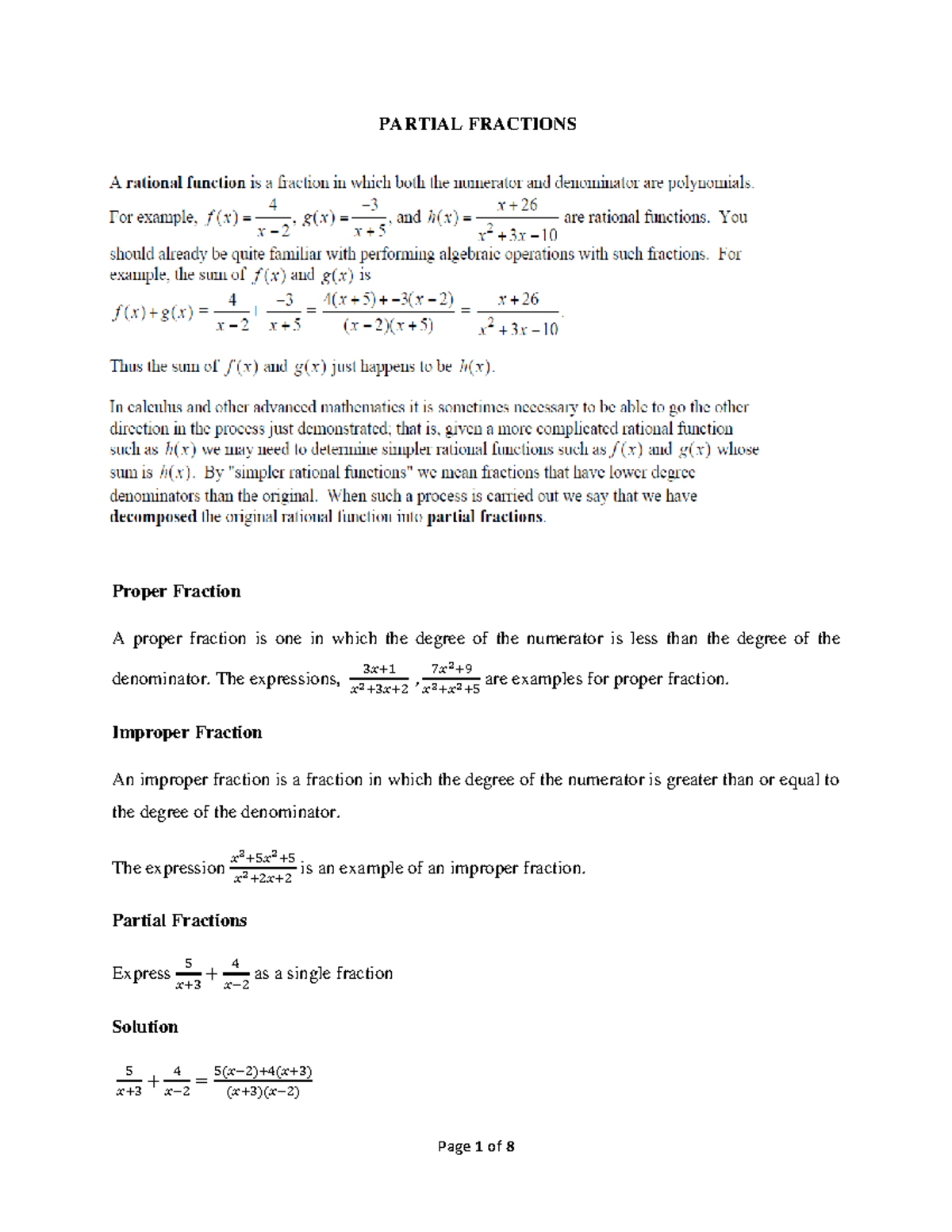 Partial Fractions - MTM 102 - PARTIAL FRACTIONS Proper Fraction A proper fraction is one in ...