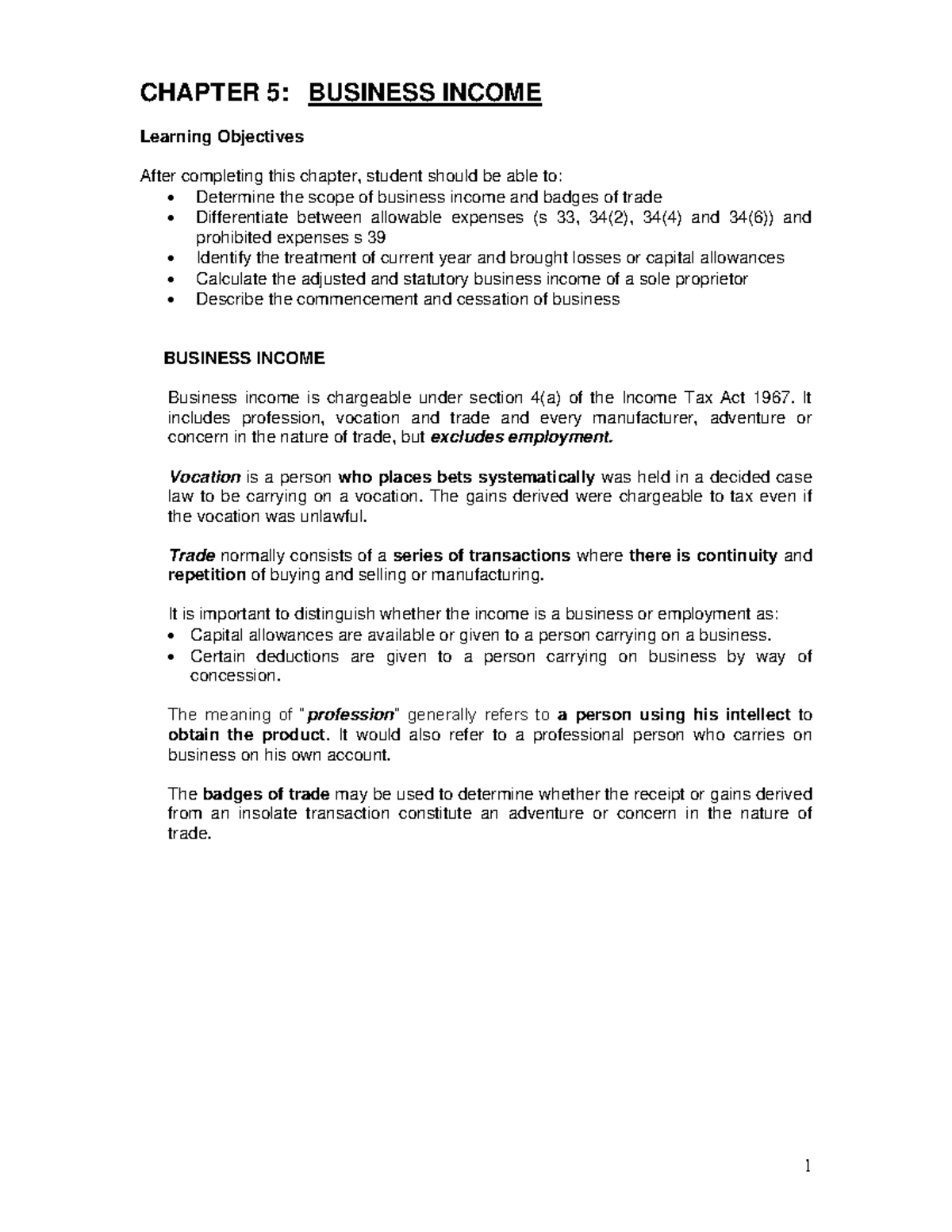 5. Business Income Notes - CHAPTER 5: BUSINESS INCOME Learning ...