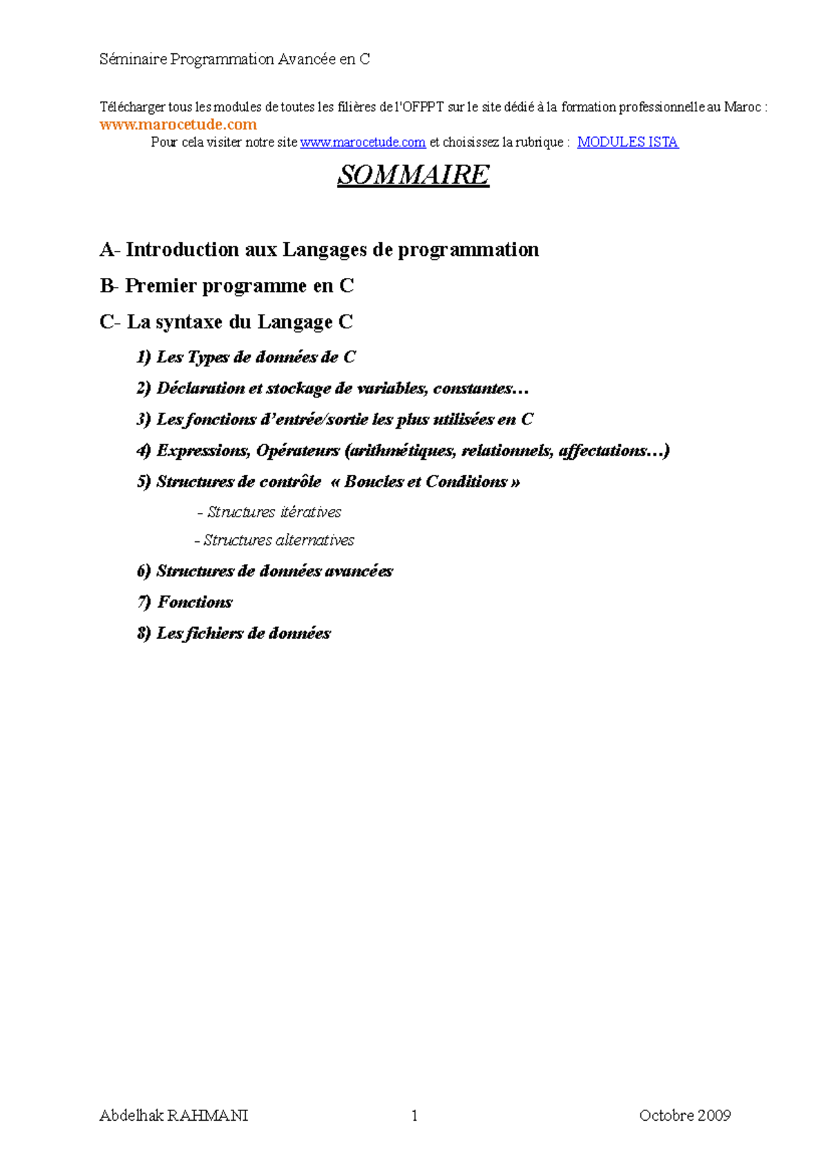 Programmation avancee en C - Télécharger tous les modules de toutes les ...
