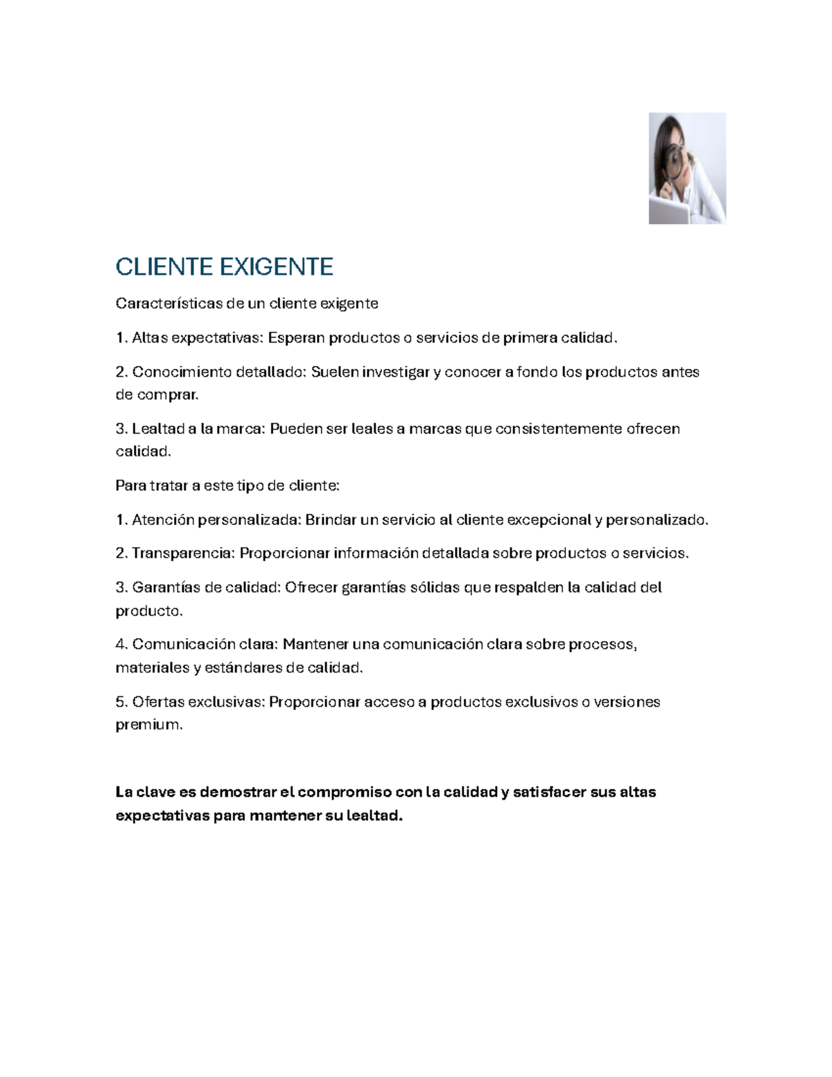 Duracion sara - Taller - CLIENTE EXIGENTE Características de un cliente ...