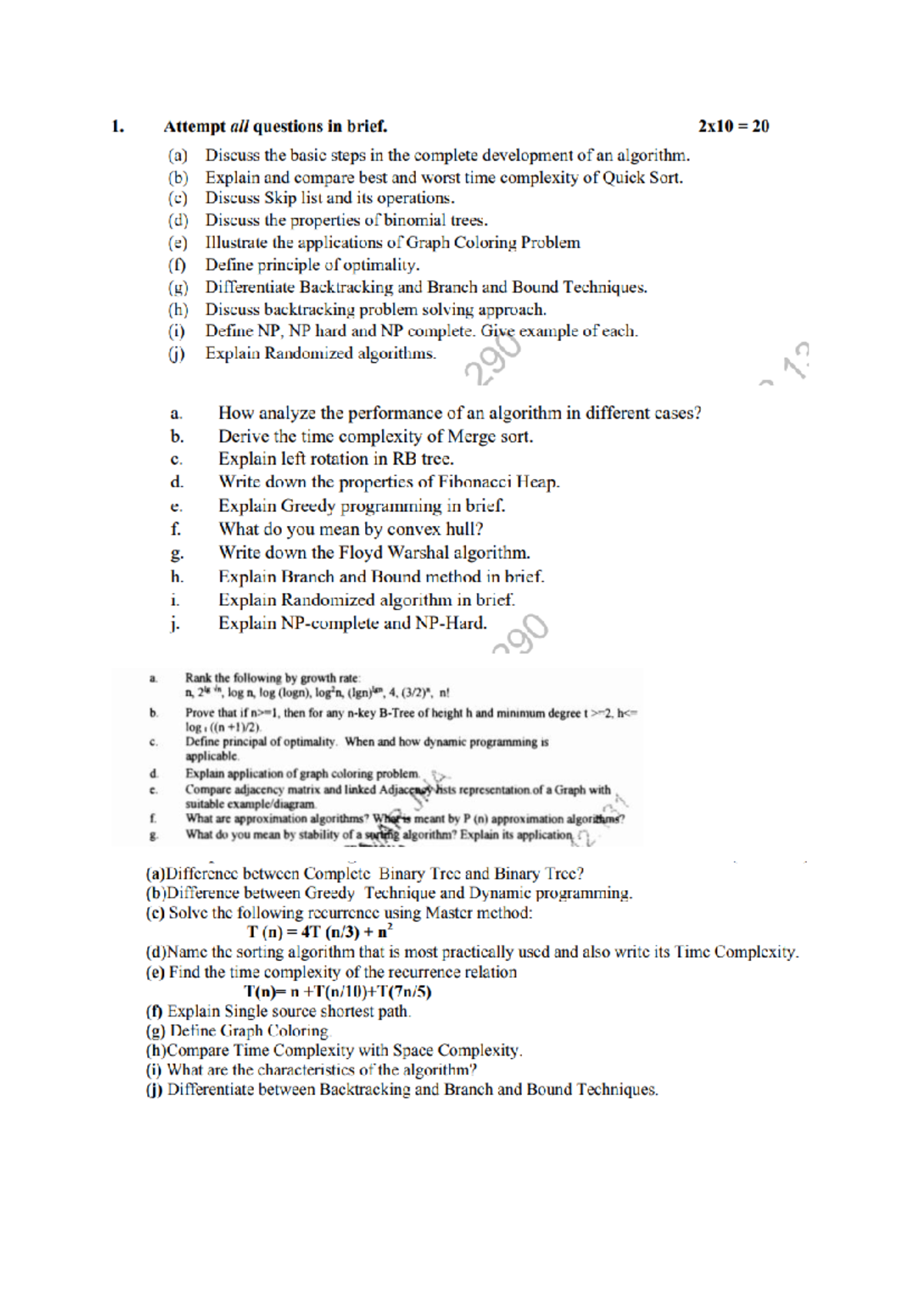 DAA questions - B.tech - Studocu