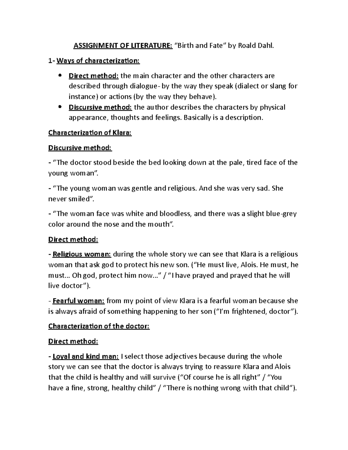 Assignment OF Literature - ASSIGNMENT OF LITERATURE: “Birth and Fate ...