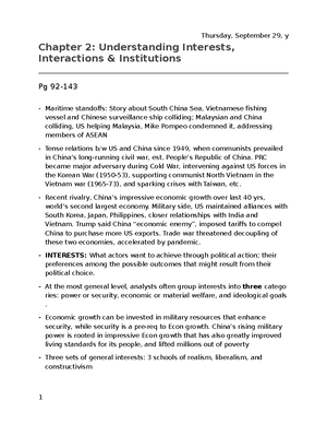 World Politics Chapter 1 Part 1 - Poli 1103- World Politics Fall 2022 Chapter 1: What Shaped Our ...