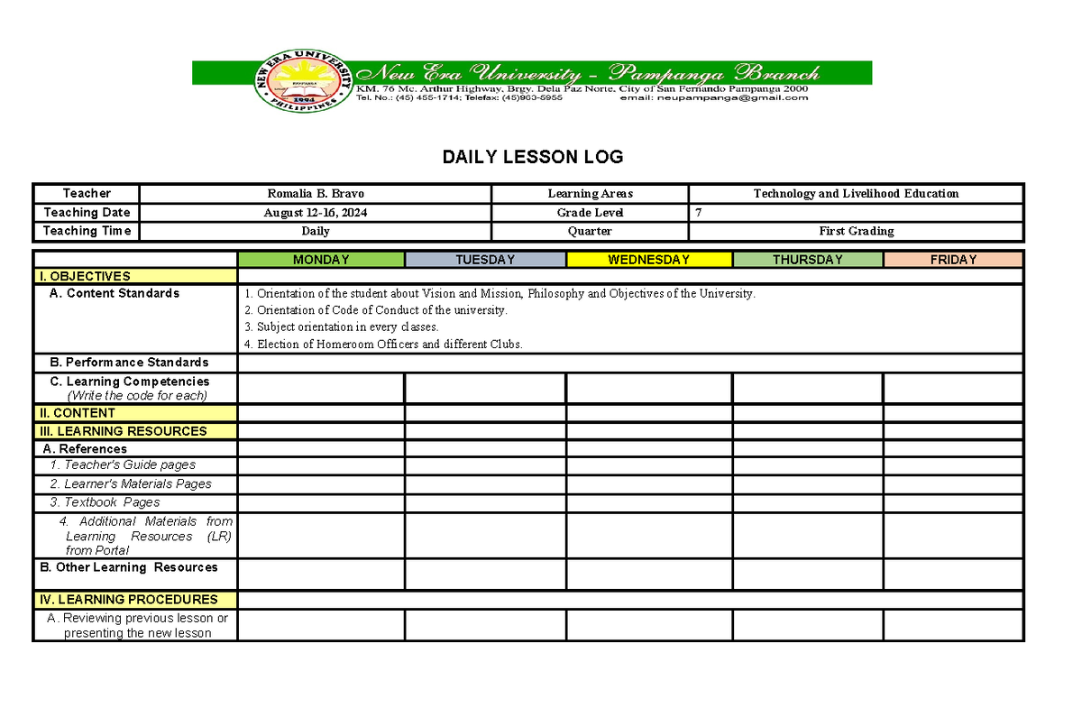 DLL TLE 7 - making of curriculum map - DAILY LESSON LOG Teacher Romalia ...