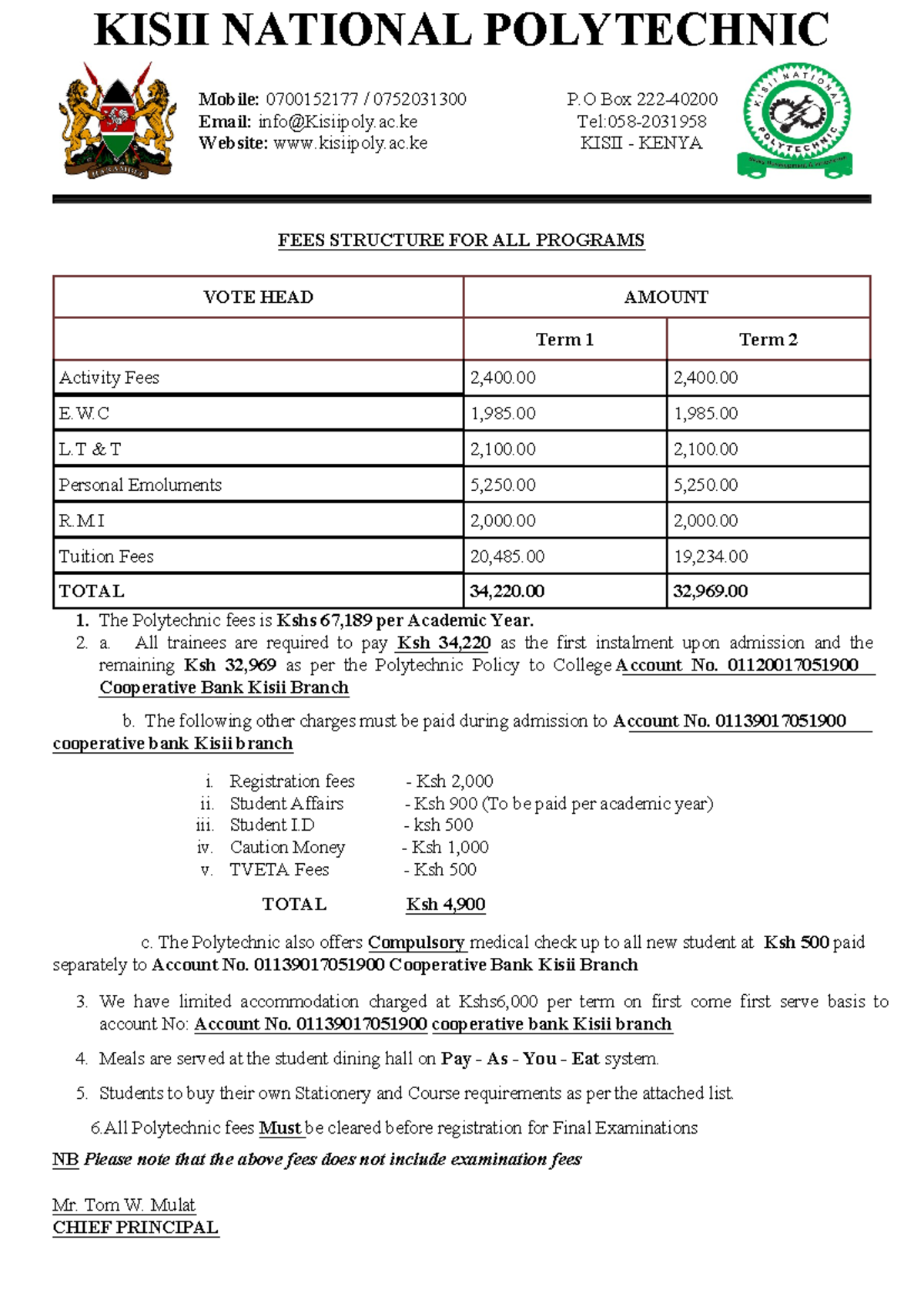 Fees Structure For 2023 2024 students - KISII NATIONAL POLYTECHNIC P ...