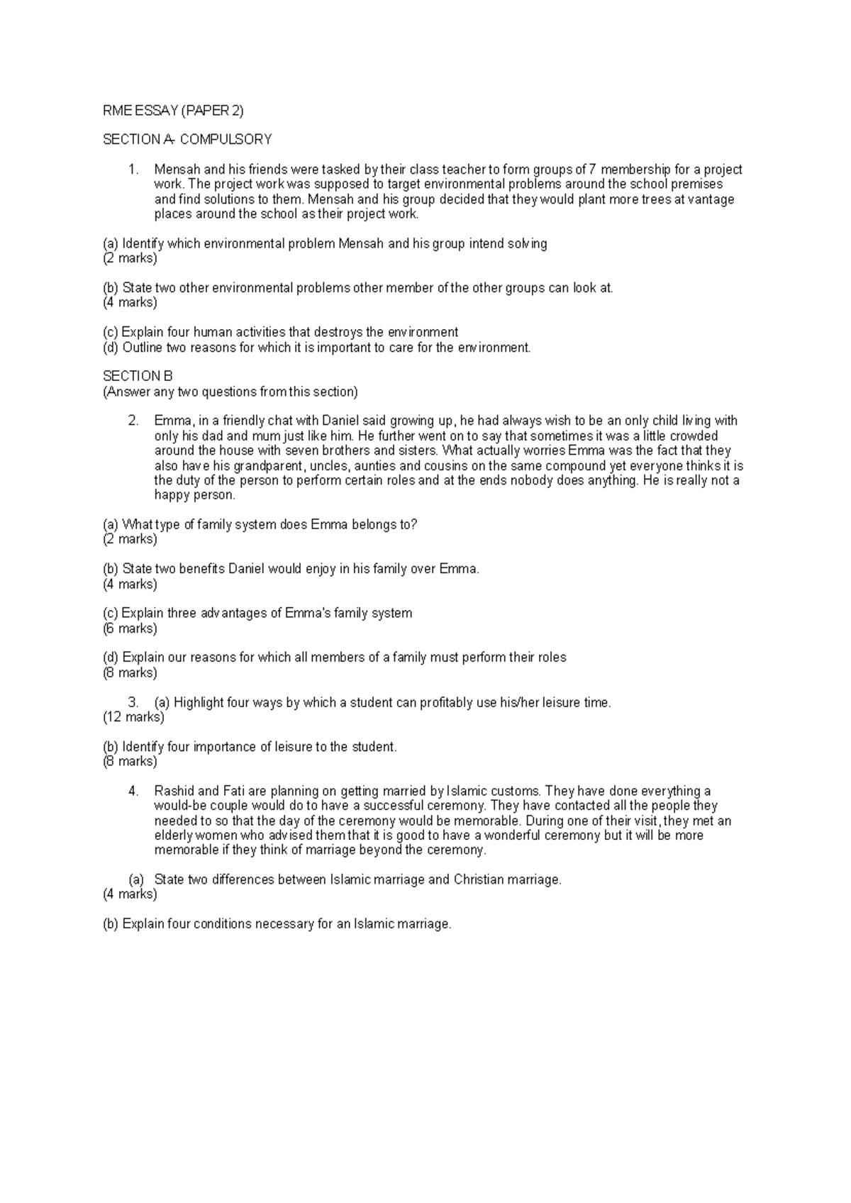 Document (24) - Student - RME ESSAY (PAPER 2) SECTION A- COMPULSORY ...