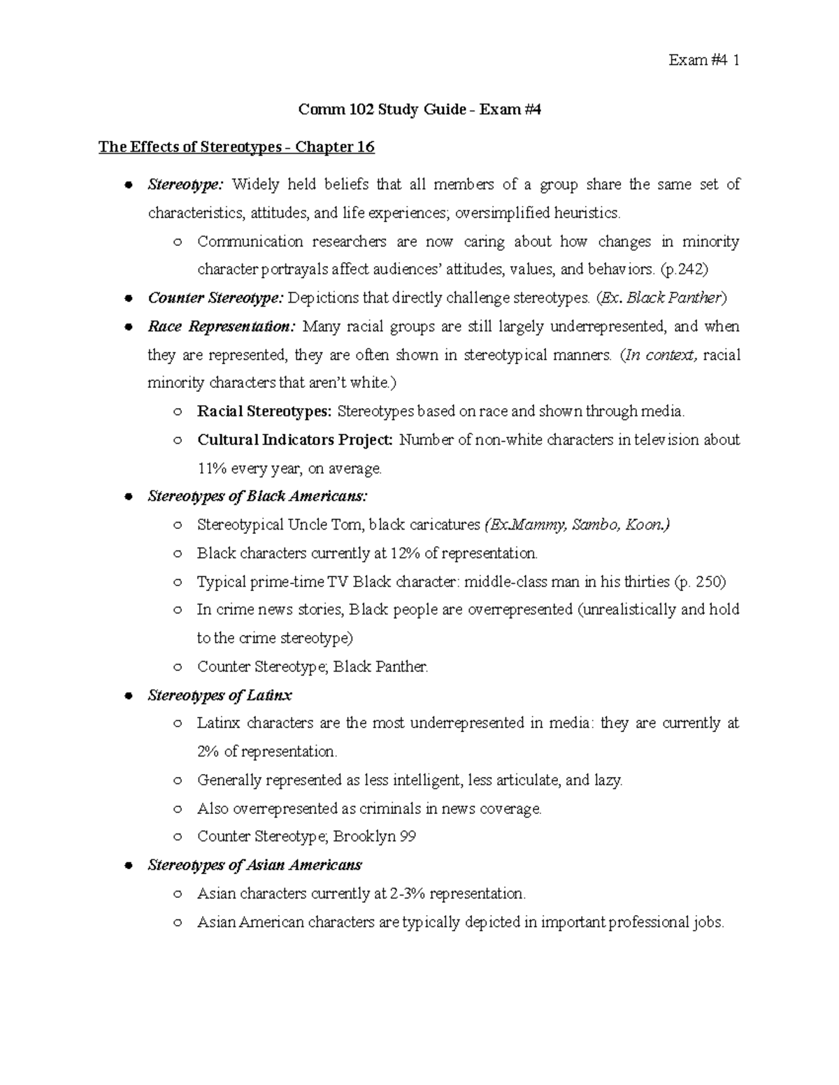 Comm 102 Study Guide Exam 4 (not shared) - Comm 102 Study Guide - Exam ...