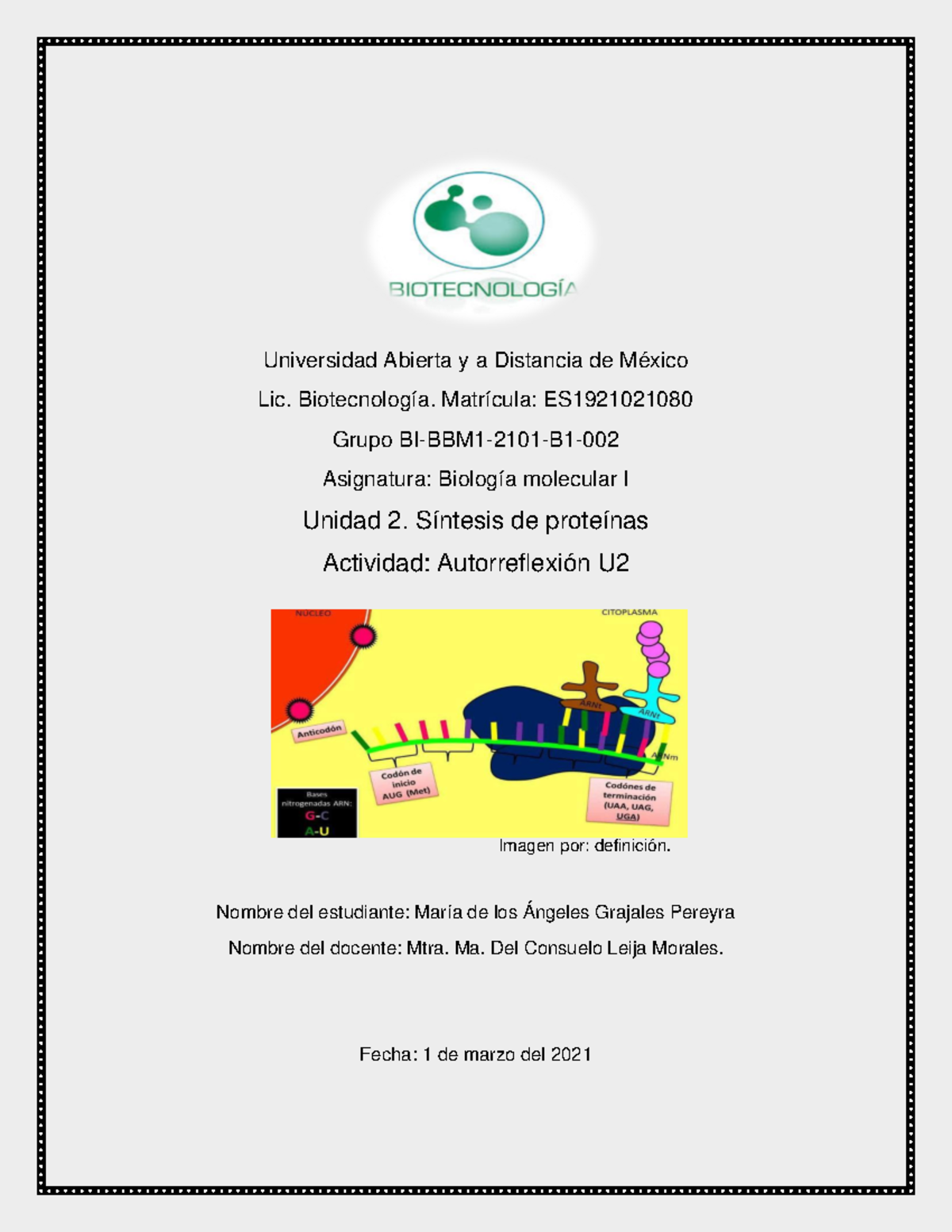 BBM1 U2 ATR MAGP - ¿De qué manera puede afectar la expresión génica la fisiología de un ...