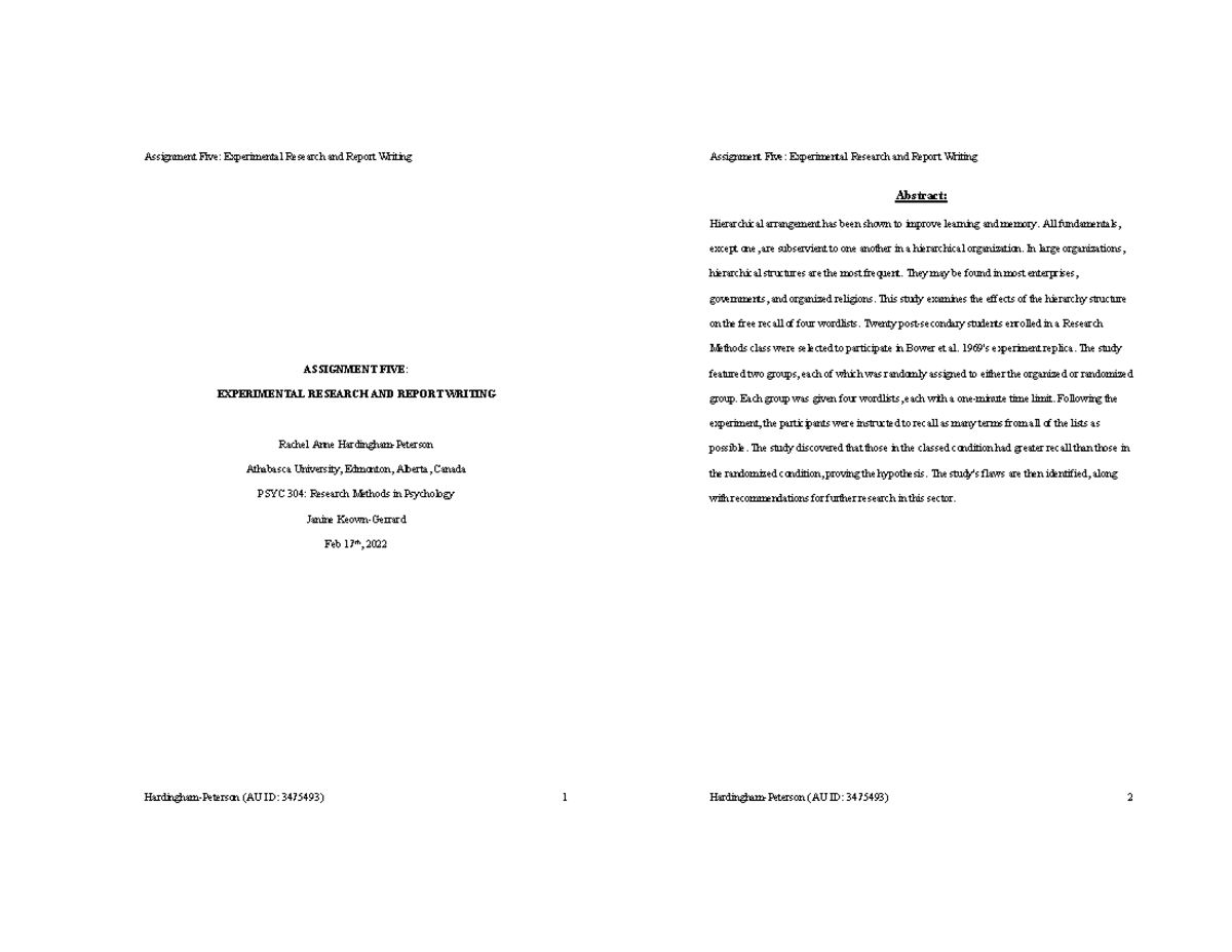 Assignment FIVE Research methods in psychology - ASSIGNMENT FIVE ...