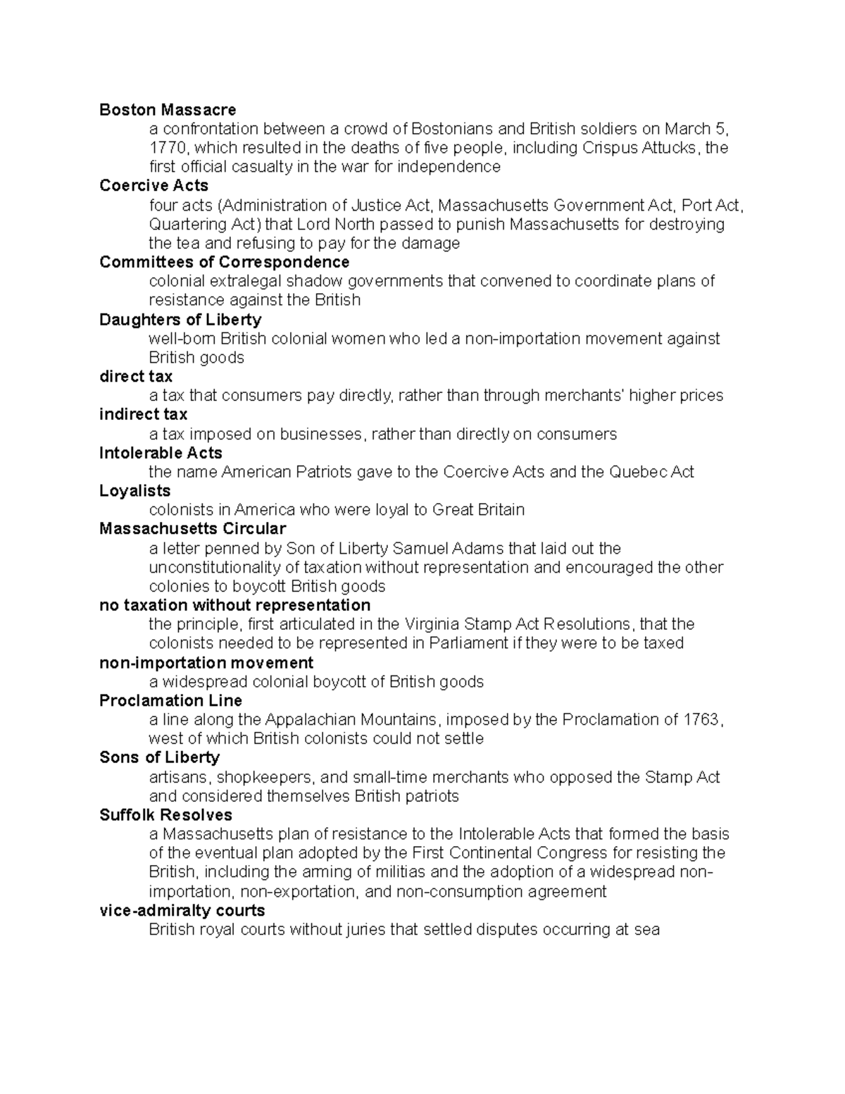 US History Chapter 5 Vocab - Boston Massacre a confrontation between a ...