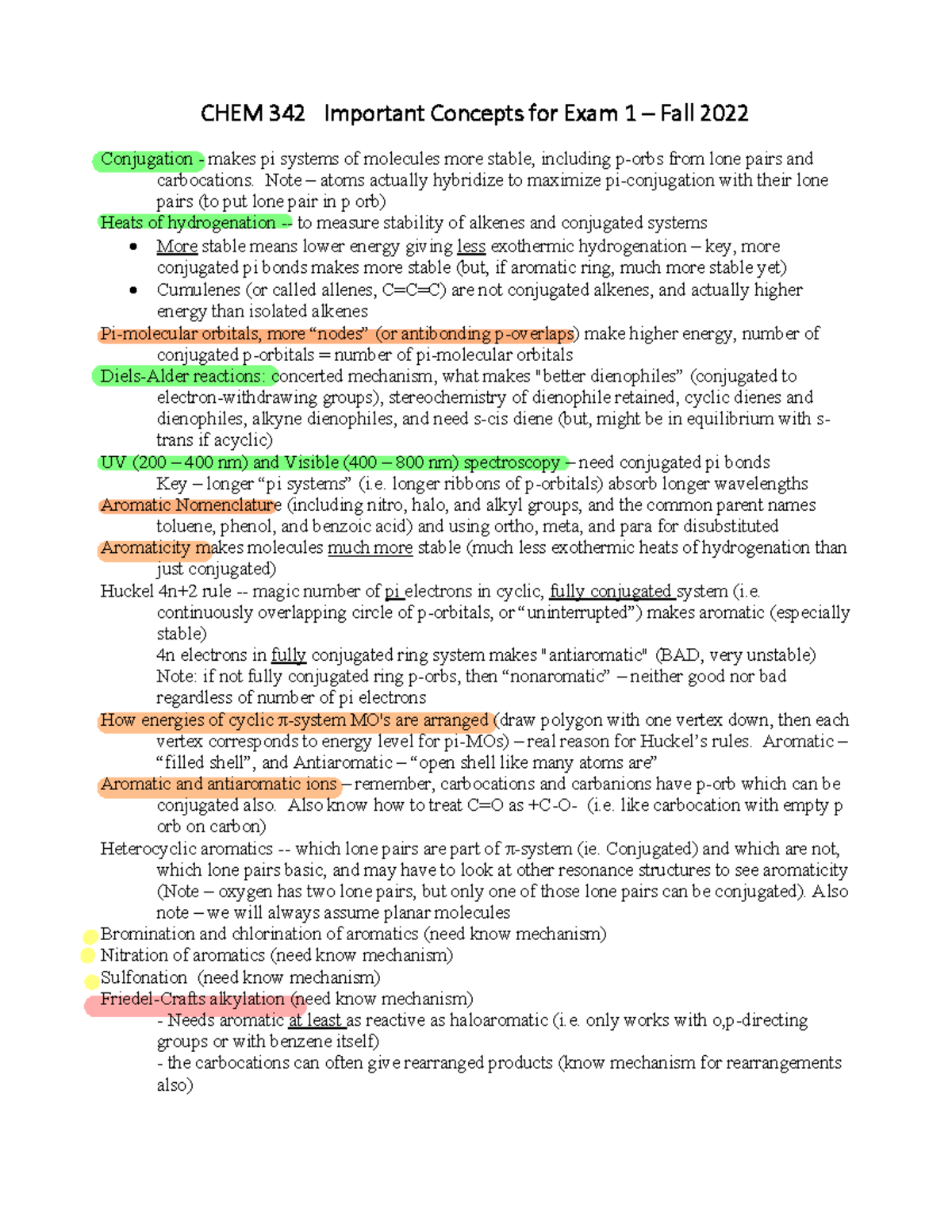 Final exam Review Notes - CHEM 342 Important Concepts for Exam 1 – Fall ...