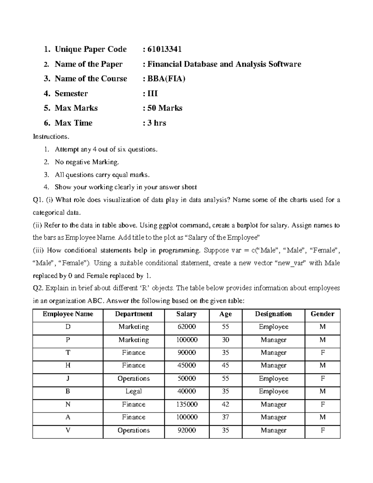 Q Paper Fdas 1 Notes 1 Unique Paper Code 61013341 2 Name Of