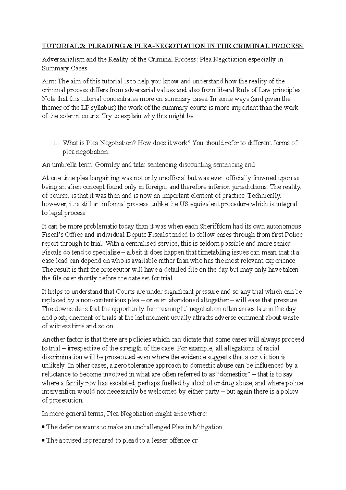 Tutorial 3 LP - TUTORIAL 3: PLEADING & PLEA-NEGOTIATION IN THE CRIMINAL ...