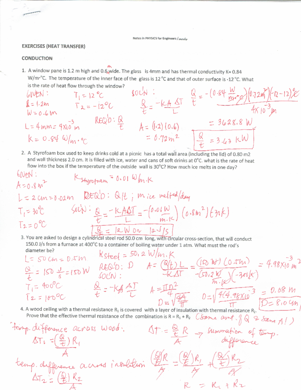 Exercises (heat transfer) - Notes in PHYSICS for Engineers mads ...