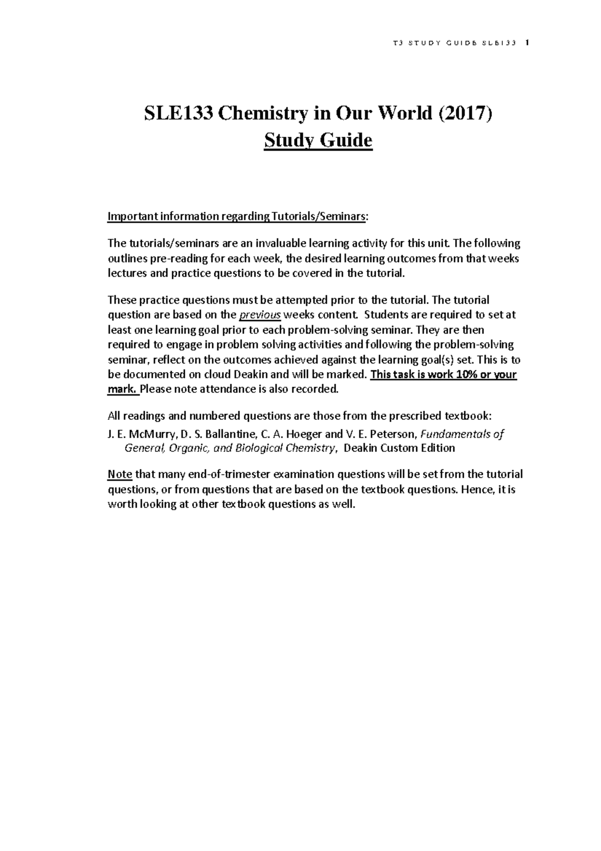 SLE133 Study Guides - T3 STUDY GUIDE SLE133 SLE133 Chemistry in Our ...