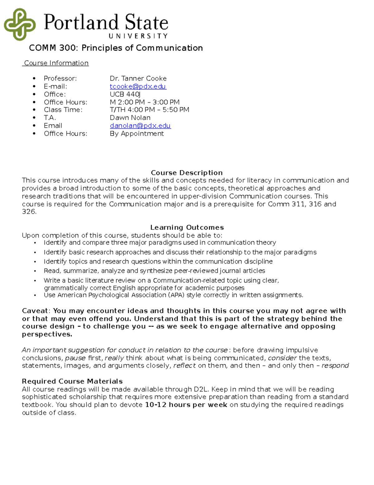 COMM 300 Fall 2019 TTH - Nope - Course Information Professor: Dr ...