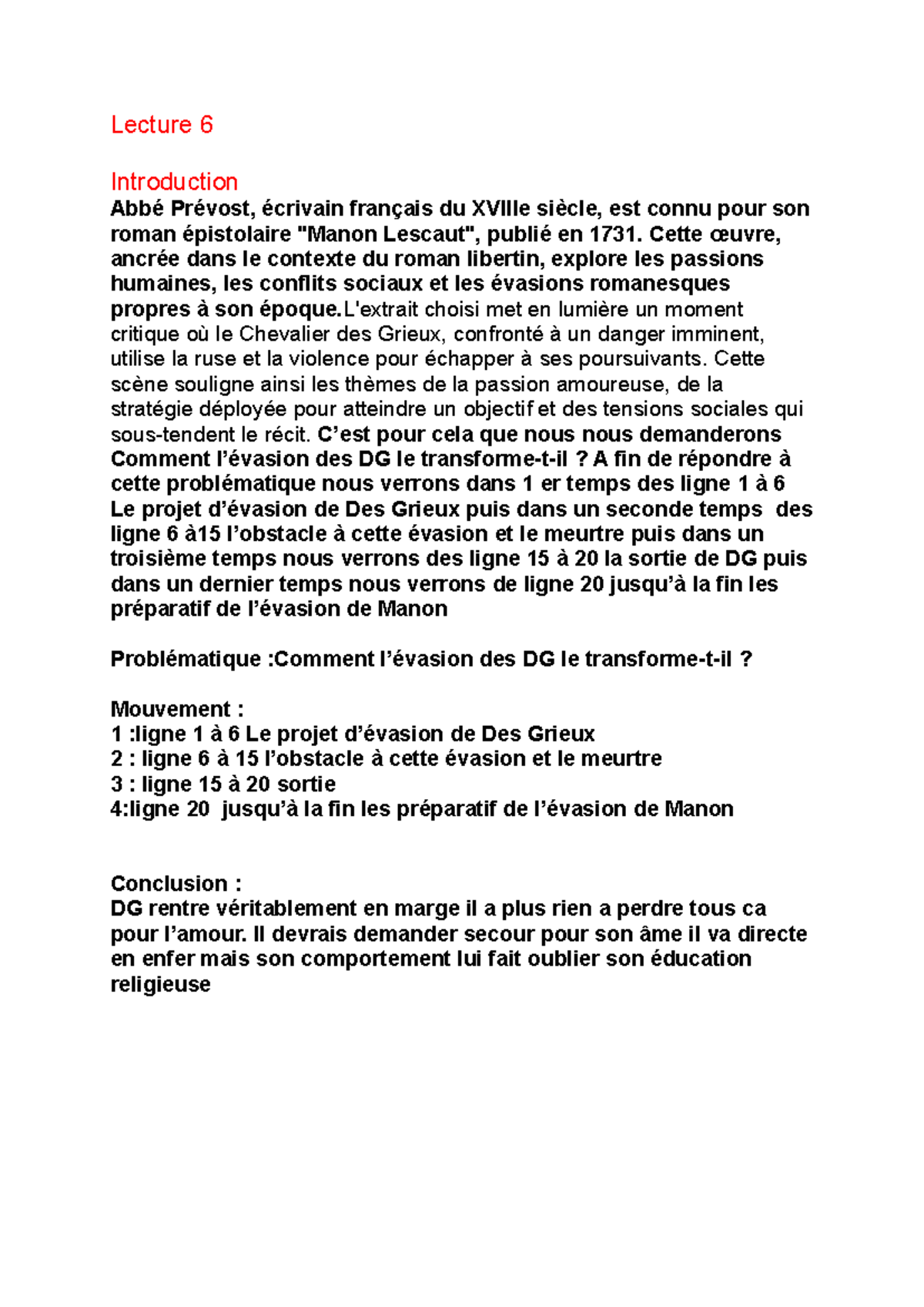 Lecture linéaire n°6 - Lecture 6 Introduction Abbé Prévost, écrivain ...