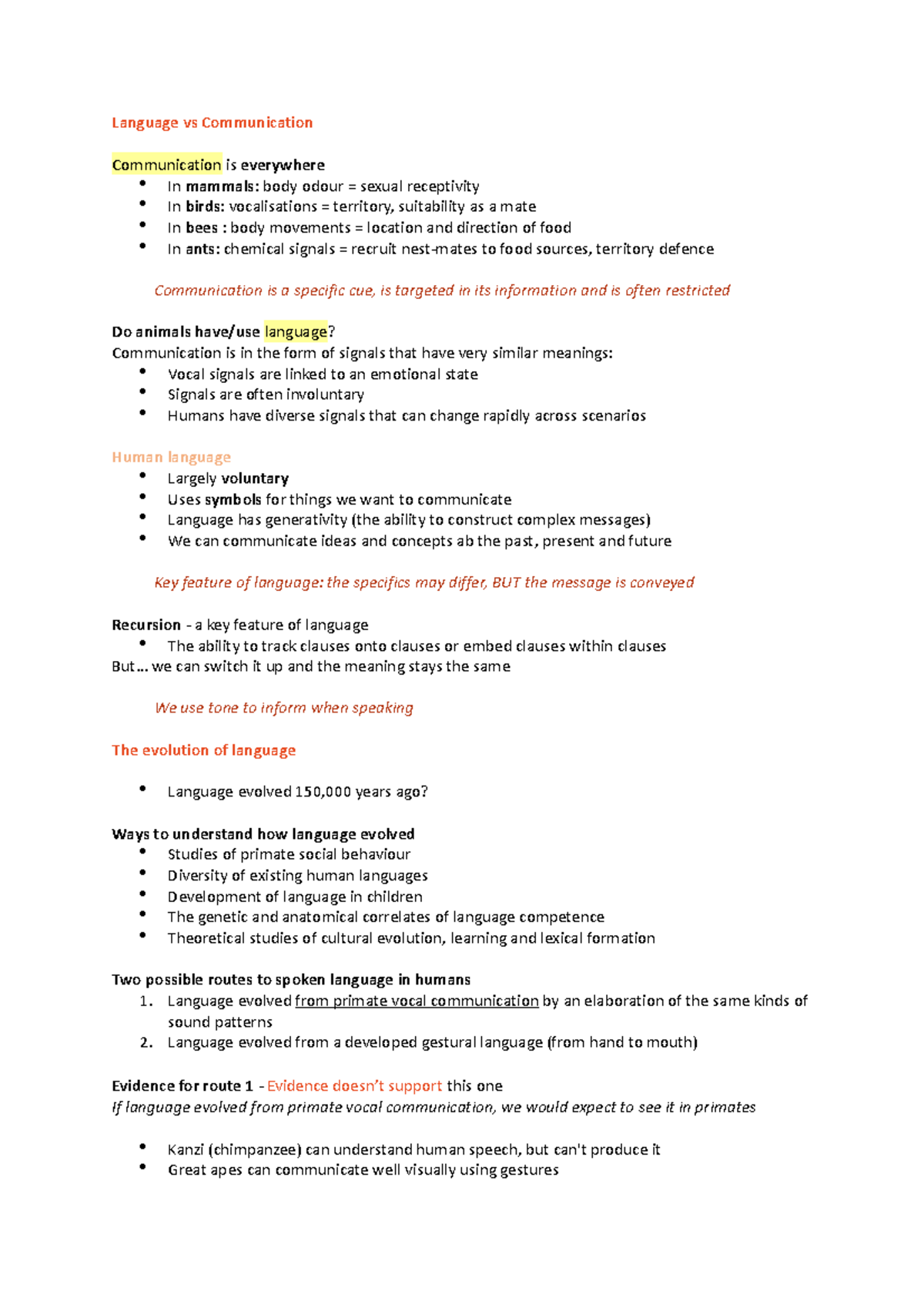 Unique communication - Lecture notes - Language vs Communication ...