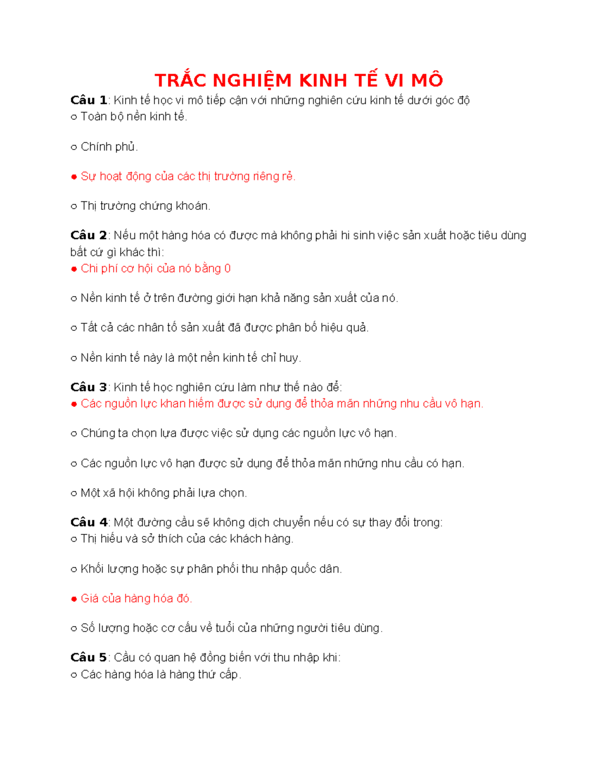 TRẮC NGHIỆM KINH TẾ VI MÔ - TRẮC NGHIỆM KINH TẾ VI MÔ Câu 1: Kinh tế học vi mô tiếp cận với ...