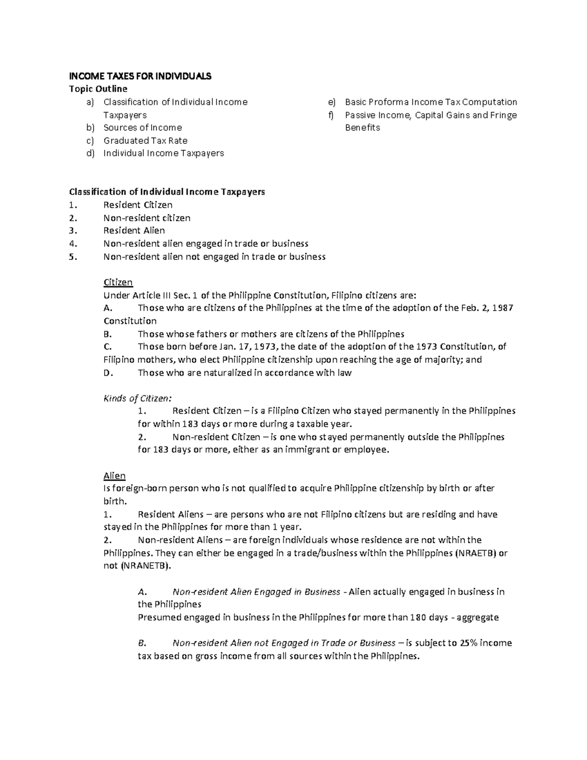 Income Taxes for Individuals - INCOME TAXES FOR INDIVIDUALS Topic ...