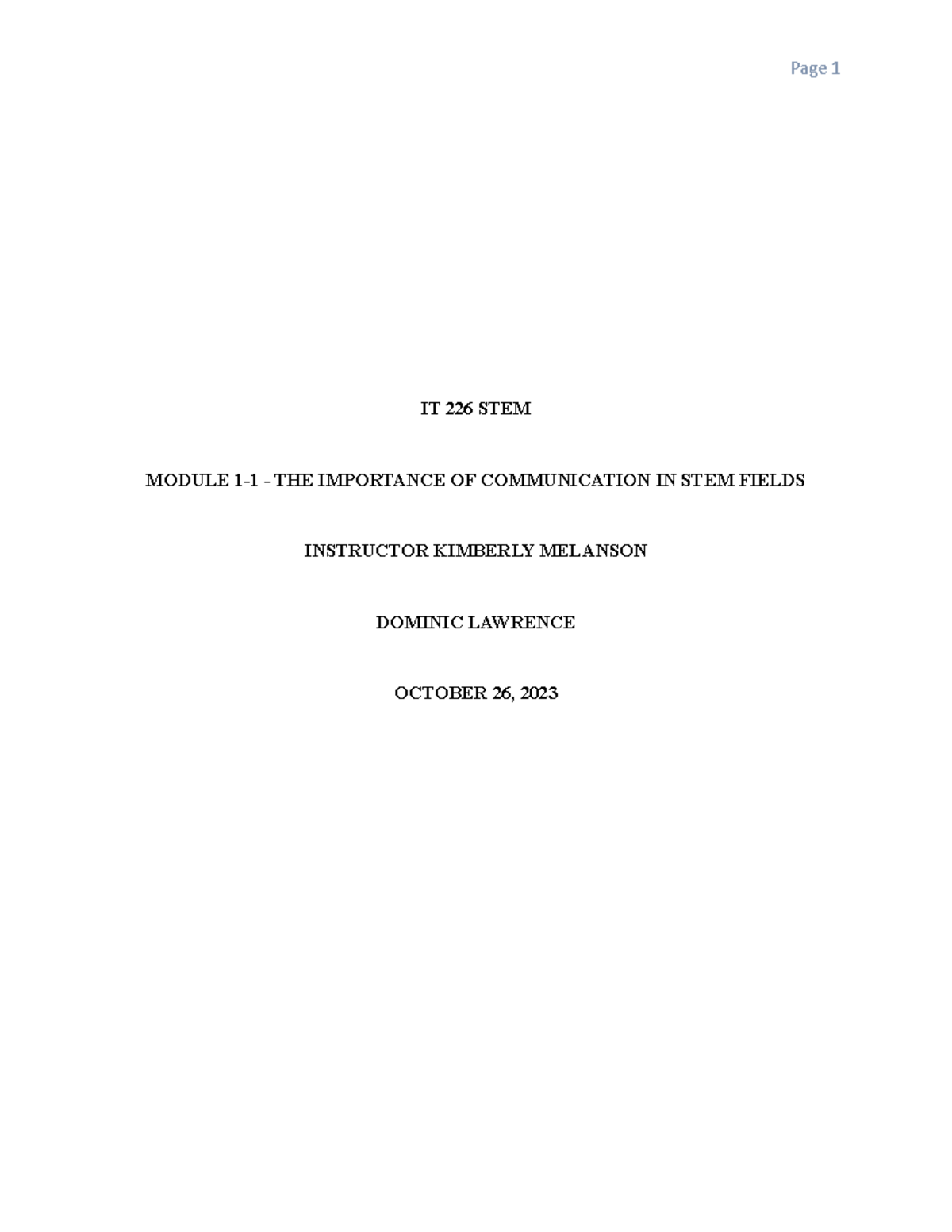STEM Module 1-1 - Coursework - Page 1 IT 226 STEM MODULE 1-1 - THE ...