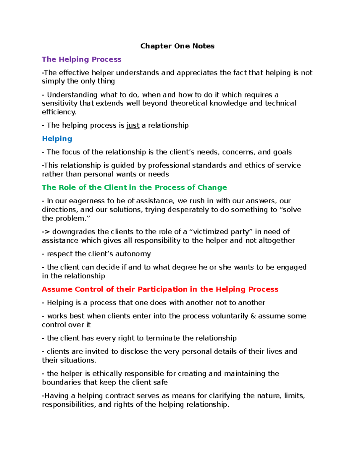 Chapter One Notes & COE Notes - Chapter One Notes The Helping Process ...
